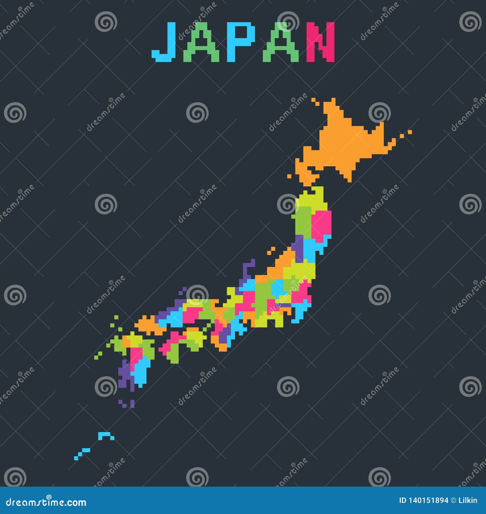 Map of Japan in Pixel Style Stock Vector - Illustration of kyoto ...