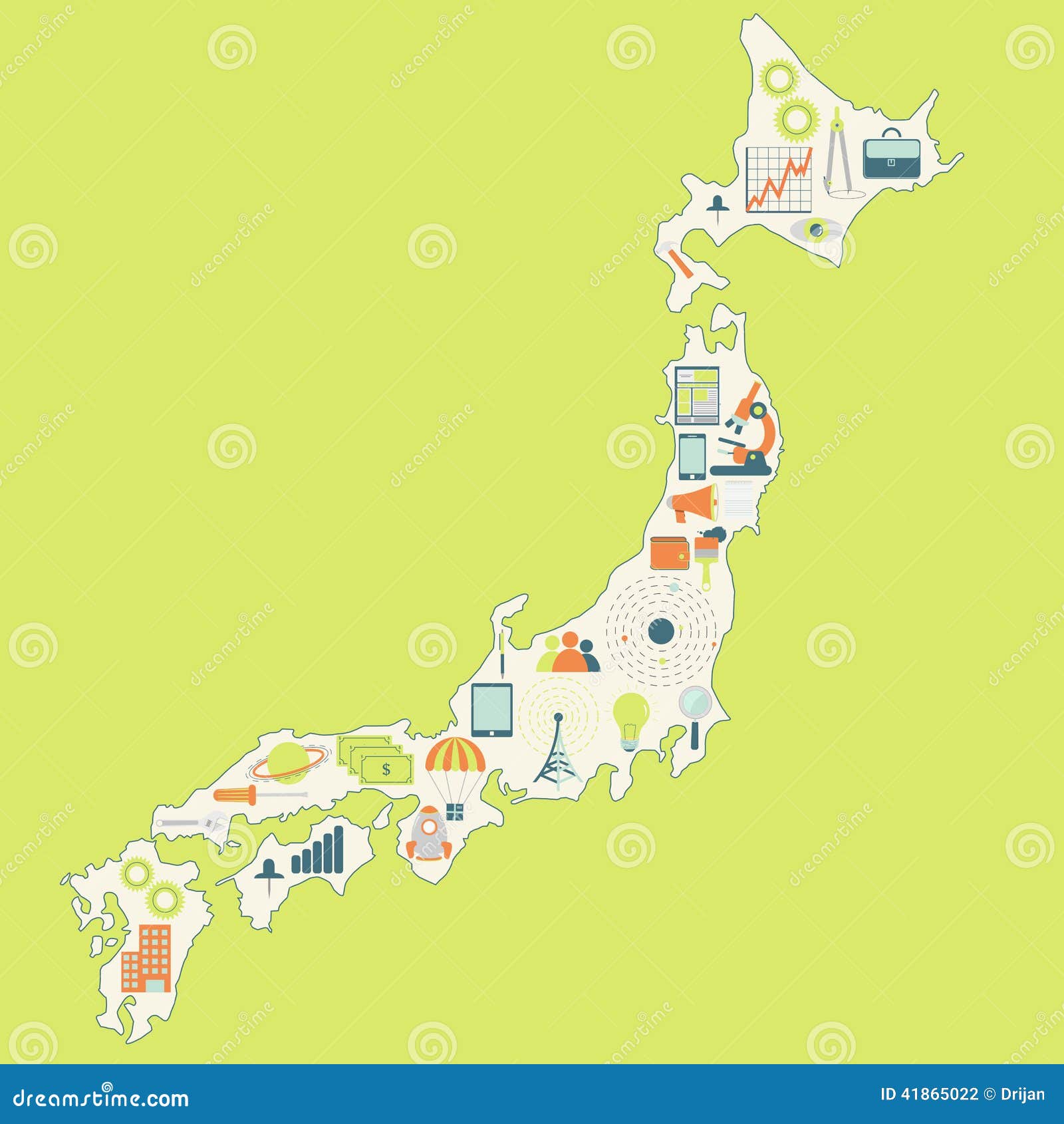 Map of Japan with Technology Icons Stock Vector - Illustration of ...