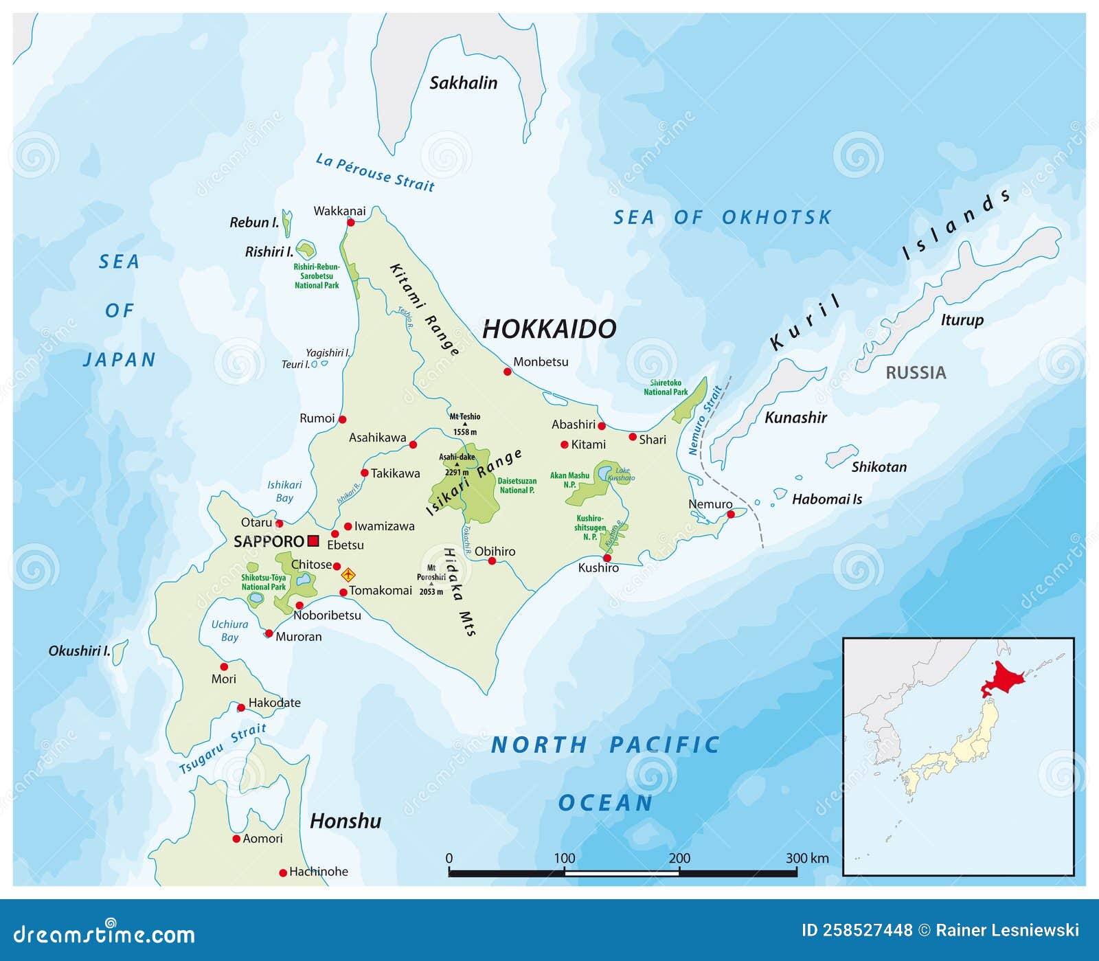 Map Of The Japanese Island Of Hokkaido Vector Illustration ...