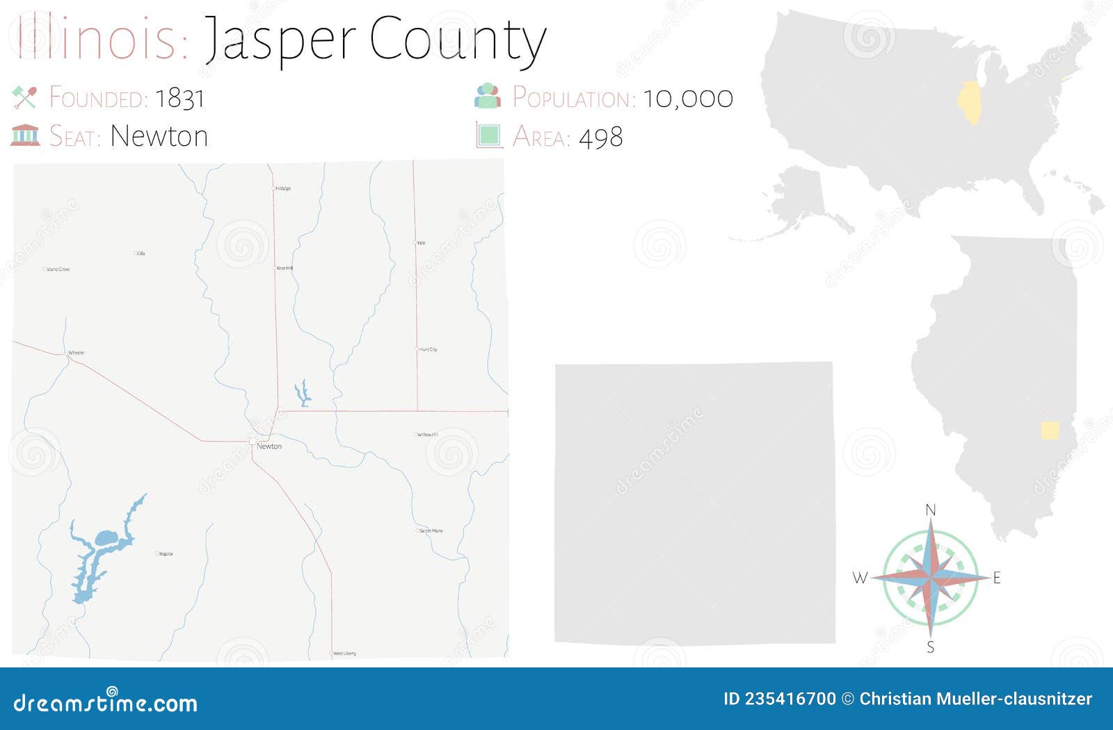Map of Jasper County in Illinois Stock Vector - Illustration of ...
