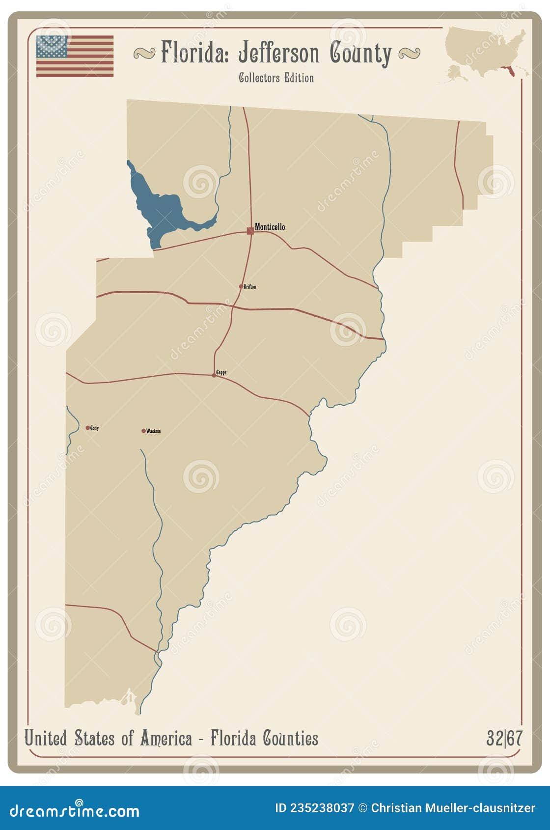 Map of Jefferson County in Florida Stock Vector - Illustration of ...