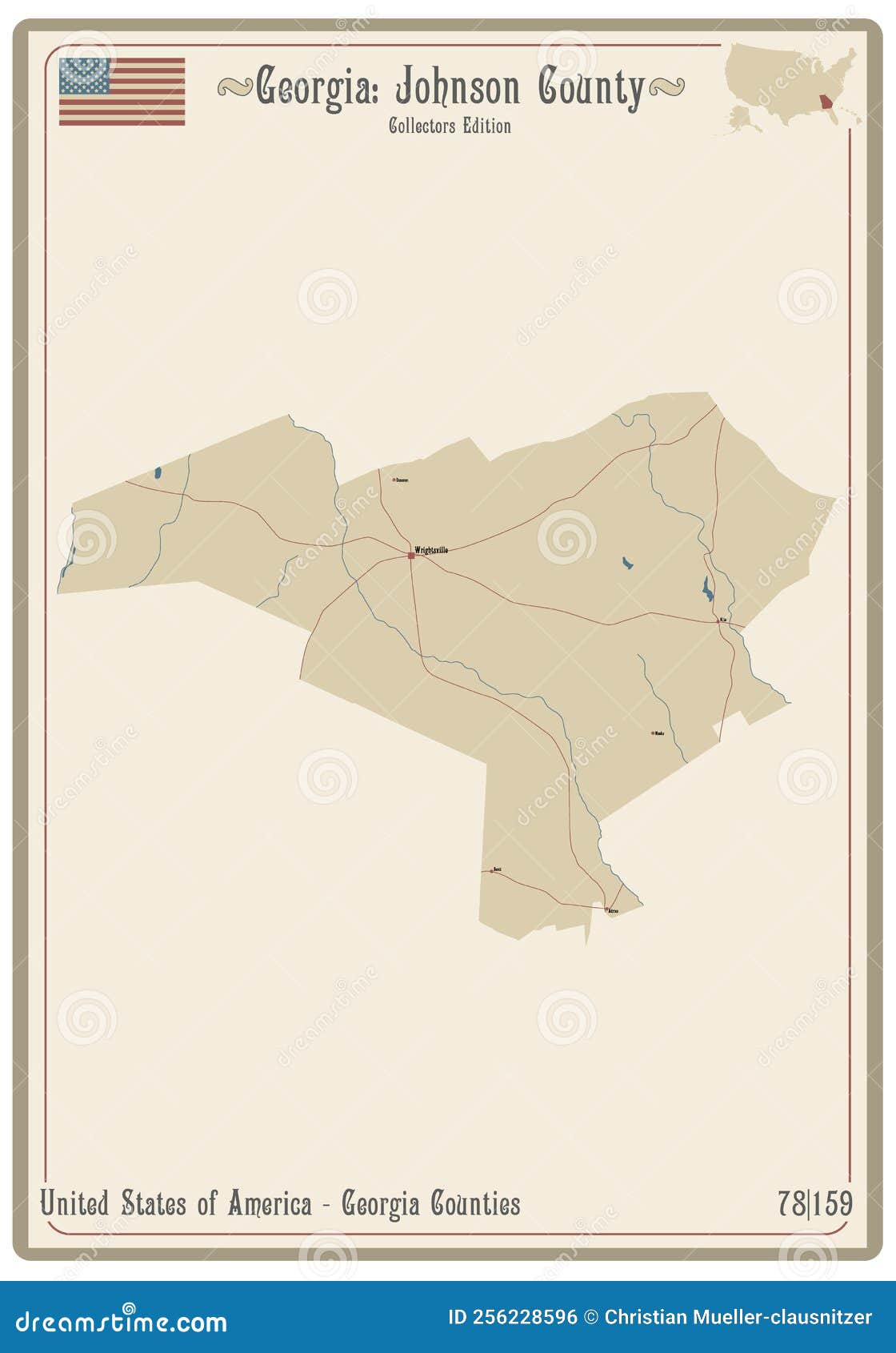 Map of Johnson County in Georgia Stock Vector - Illustration of ...