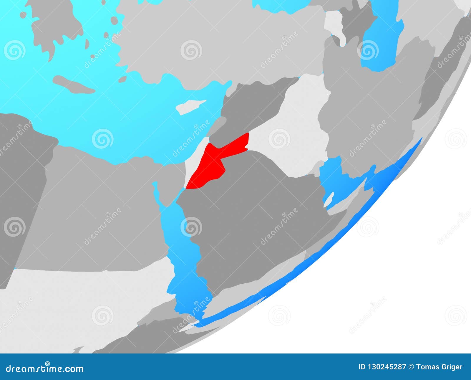 Map of Jordan on globe stock illustration. Illustration of render ...