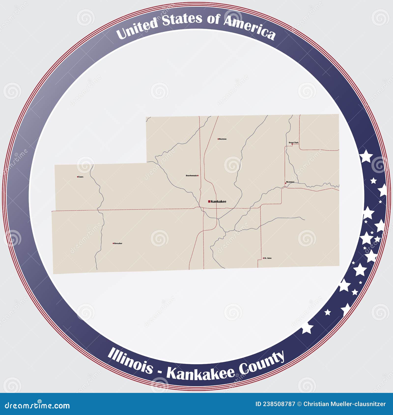 Map of Kankakee County in Illinois Stock Vector - Illustration of ...