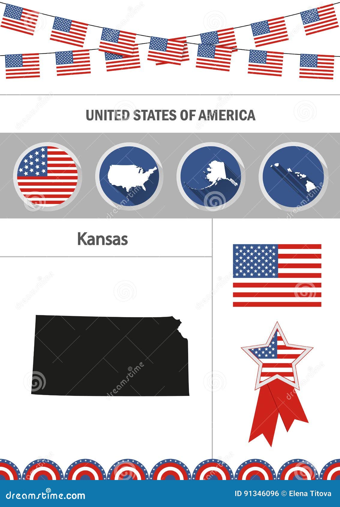 Map of Kansas. Set of Flat Design Icons Nfographics Elements Wit Stock ...
