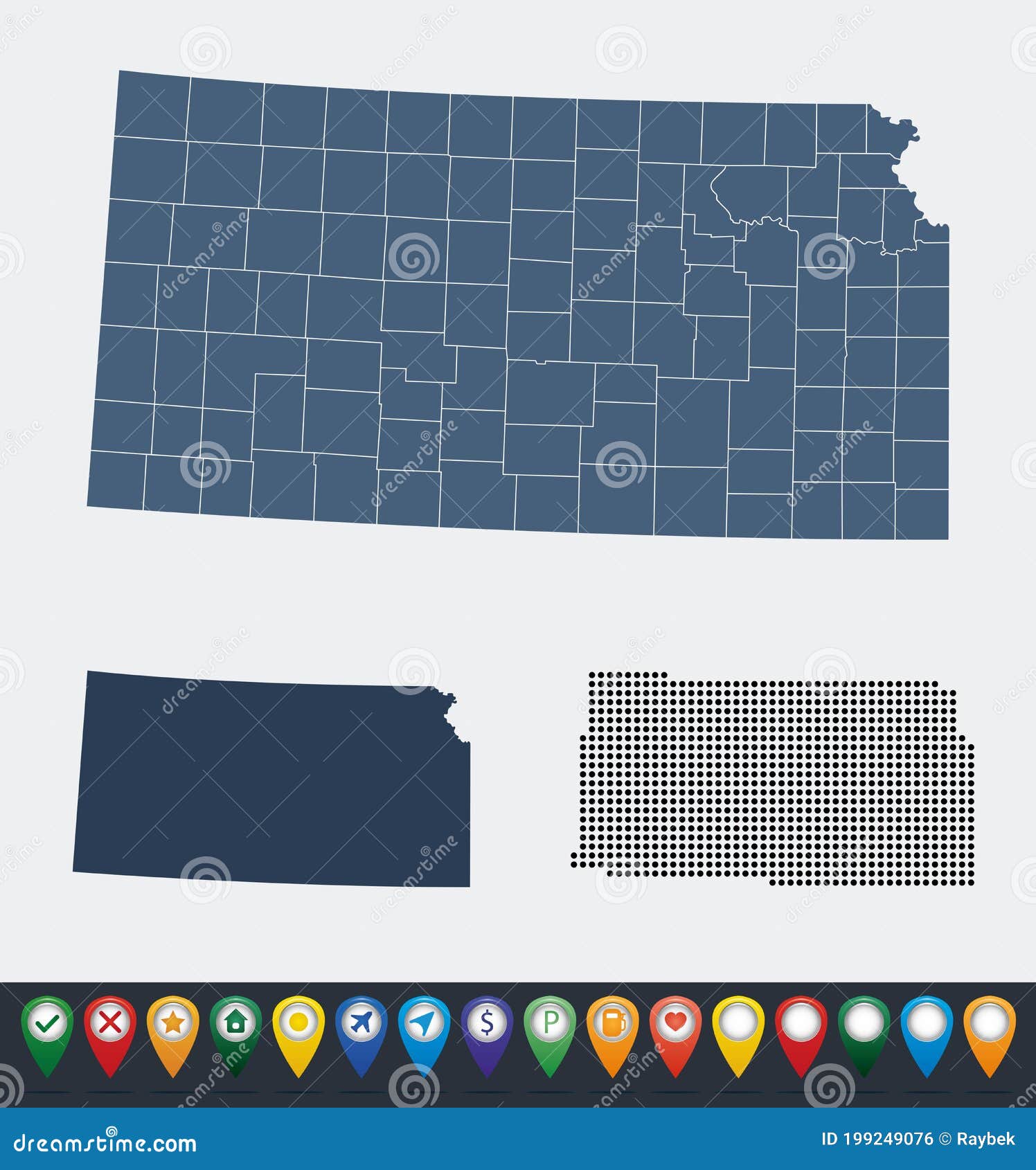 Map of Kansas state stock illustration. Illustration of graphic - 199249076