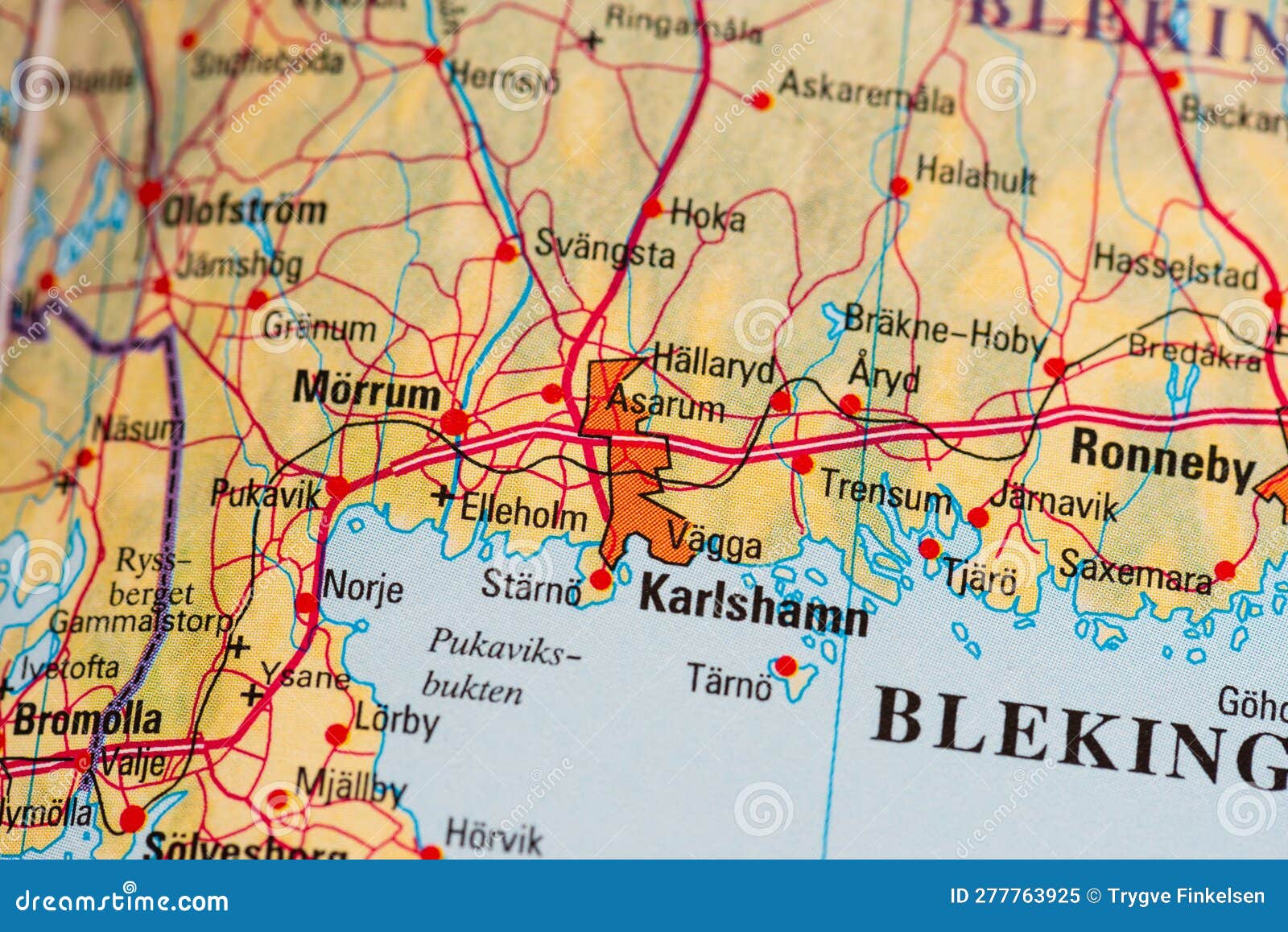 Map of Karlshamn in Sweden.. Stock Image - Image of concept, blue ...