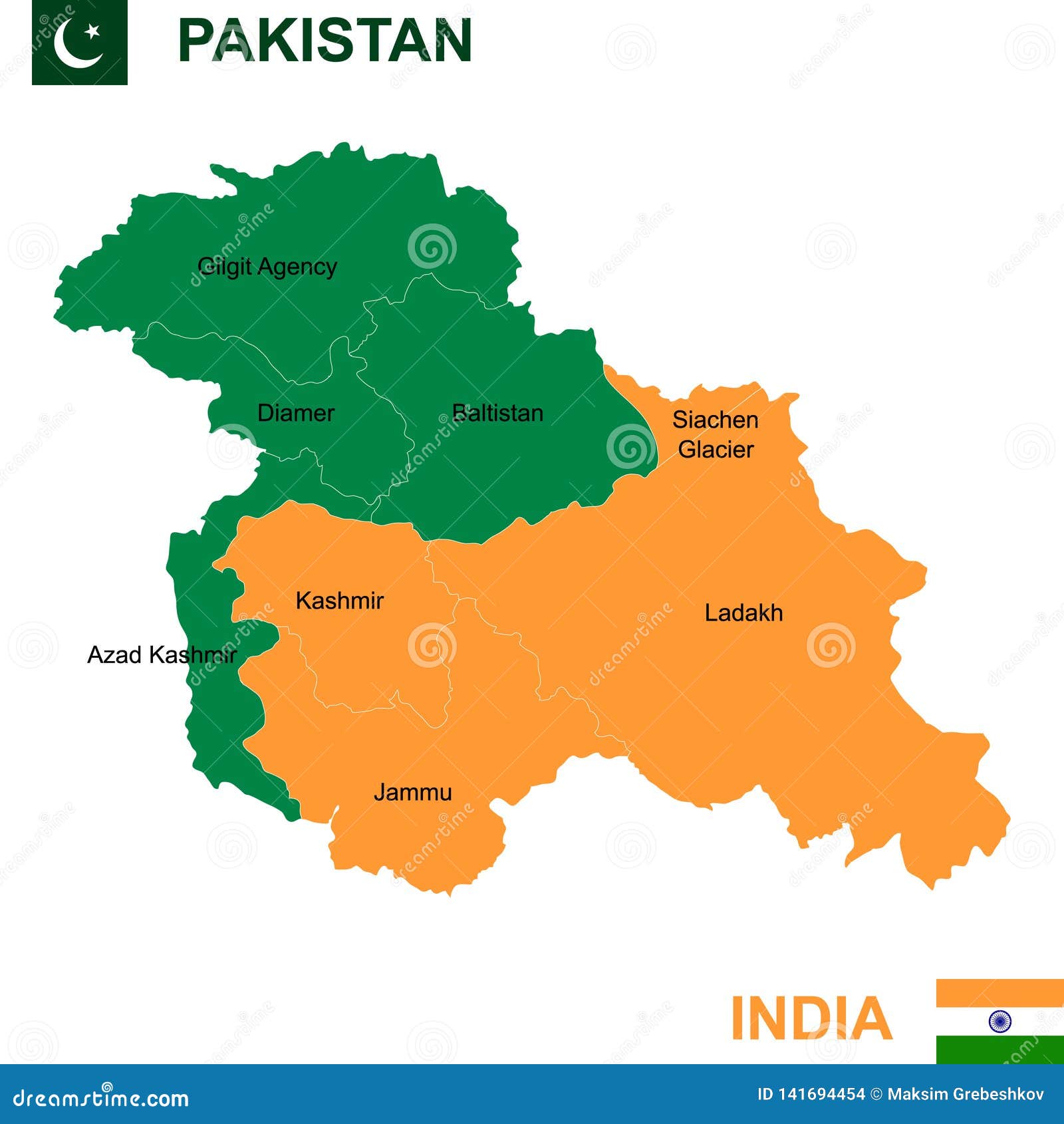 Kashmir Region Detailed Editable Map Cartoon Vector | CartoonDealer.com ...