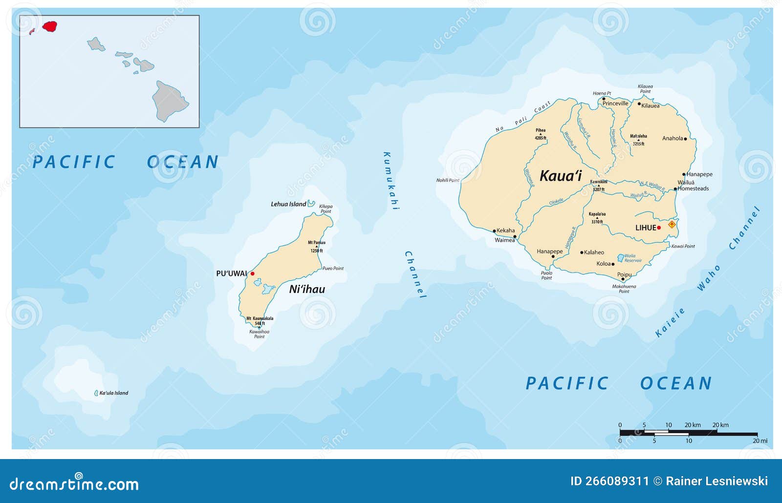 Map of Kauai County, Niihau and Kauai, Hawaii Stock Vector ...