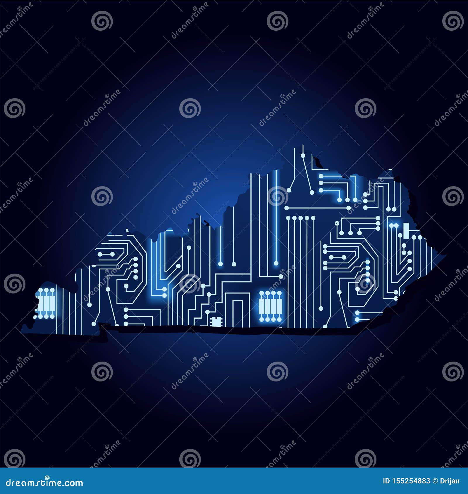 Map of Kentucky with Electronic Circuit Stock Vector - Illustration of ...