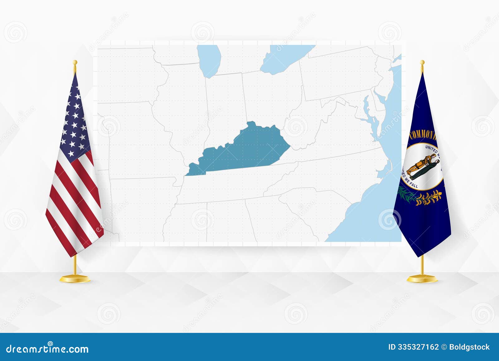Map of Kentucky and Flags of Kentucky on Flag Stand Stock Illustration ...