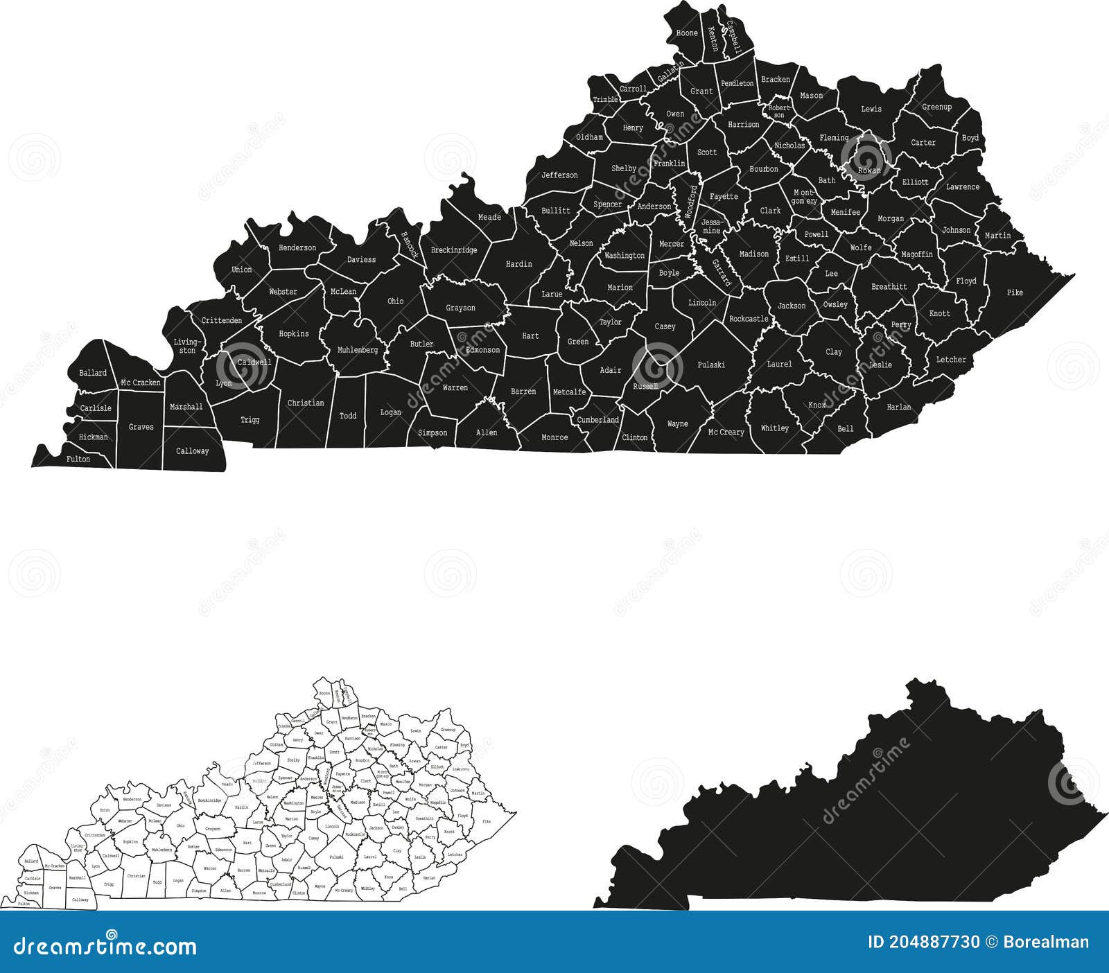Map of the Kentucky stock vector. Illustration of county - 204887730