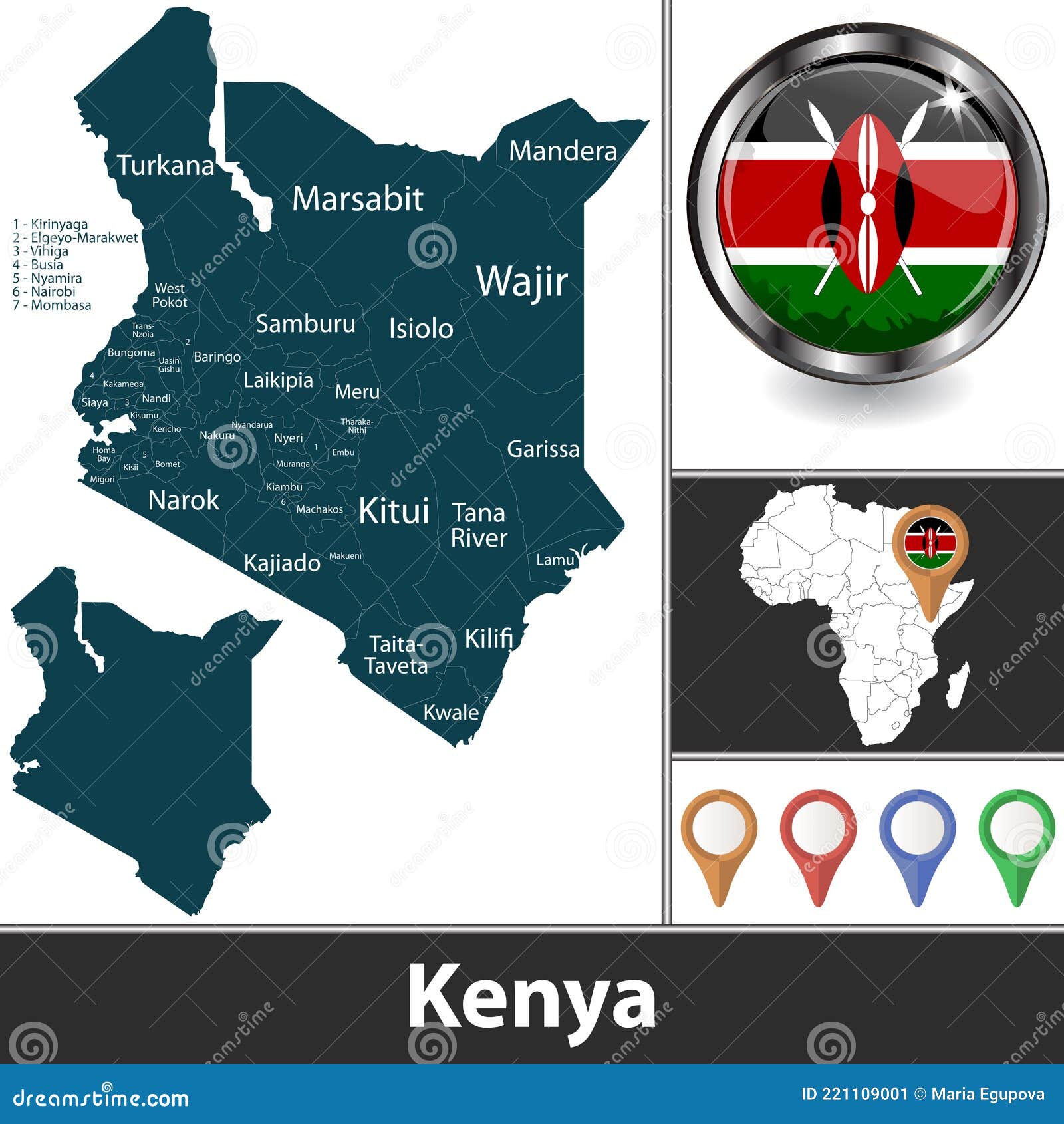 Map of Kenya stock vector. Illustration of divisions - 221109001