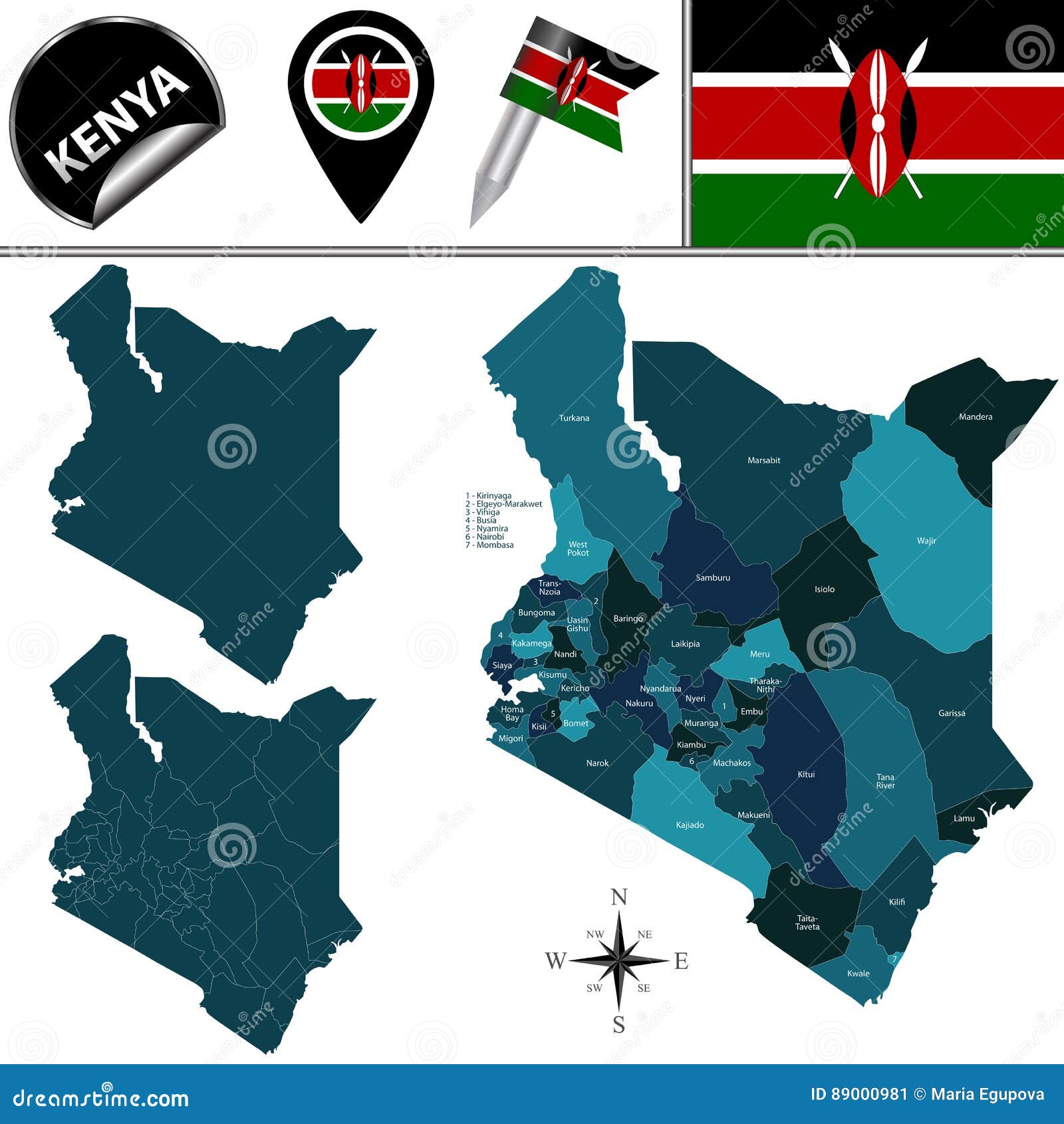 Map Of Kenya With Named Counties Cartoon Vector | CartoonDealer.com ...