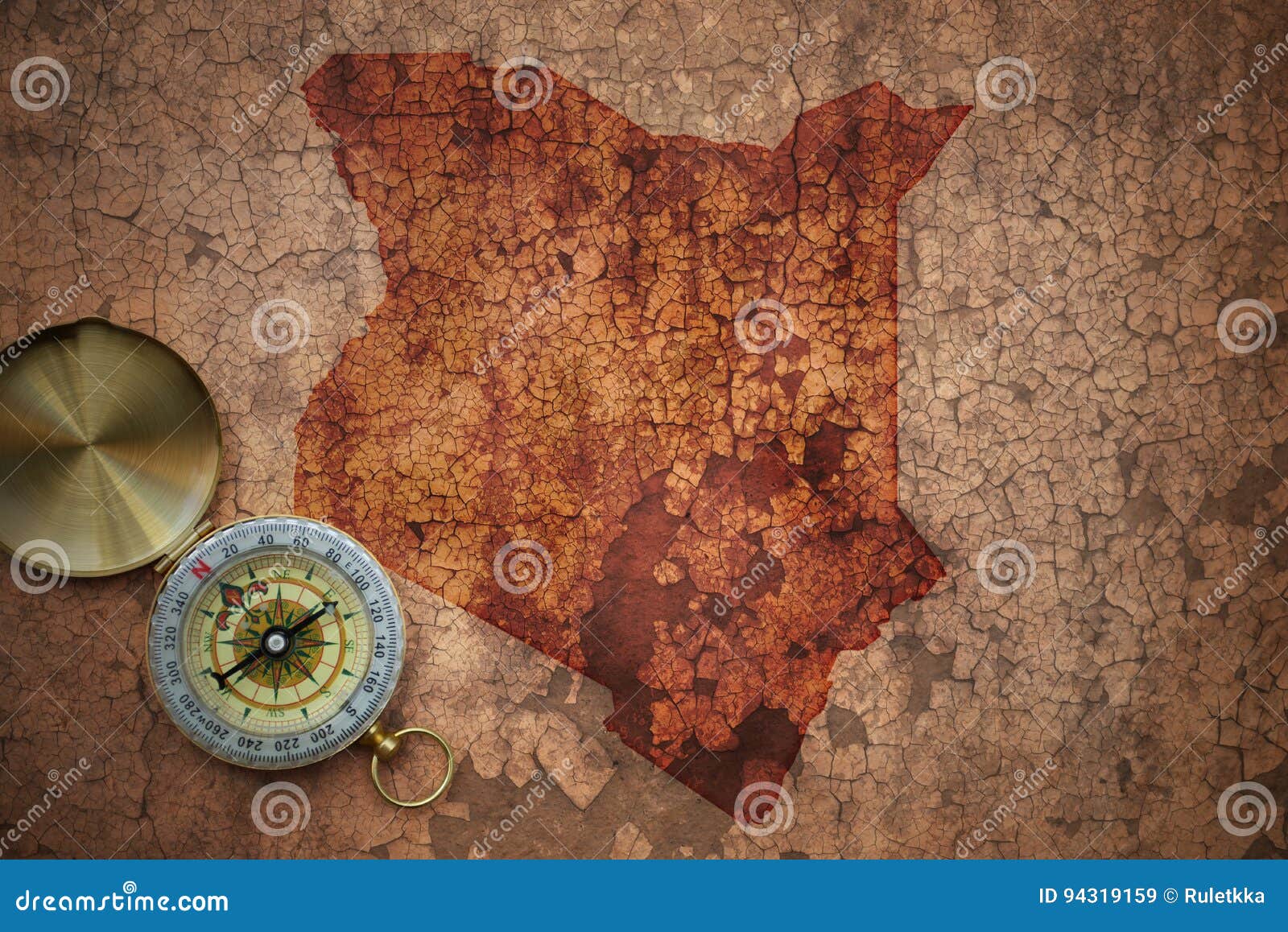 Map of Kenya on a Old Vintage Crack Paper Stock Image - Image of ...