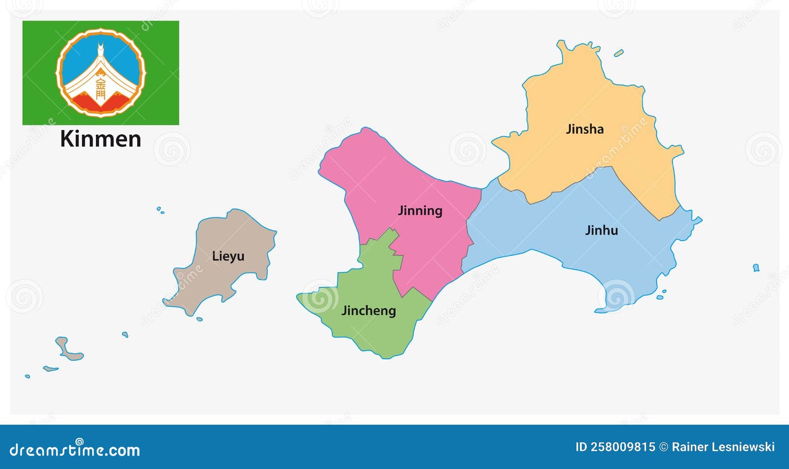 Map of Kinmen County Townships Subdivision, Taiwan Stock Vector ...