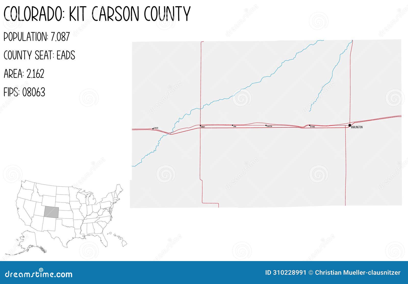 Map of Kit Carson County in Colorado, USA Stock Vector - Illustration ...