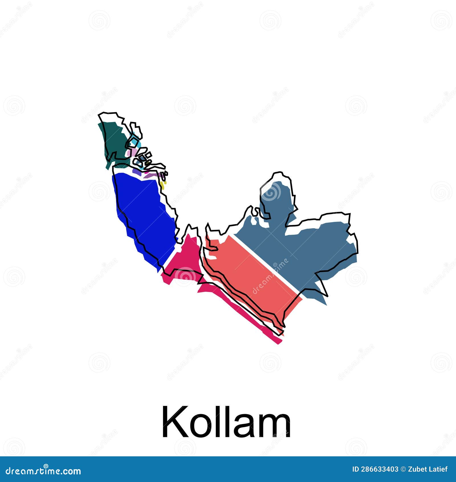 Kollam District Kerala State, Republic Of India Map Vector Illustration ...