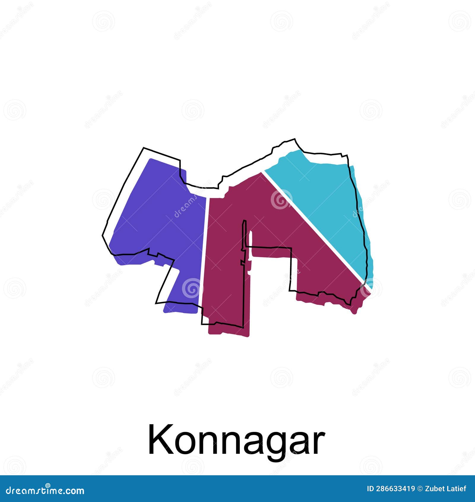 Map of Konnagar Vector Template with Outline, Graphic Sketch Style ...