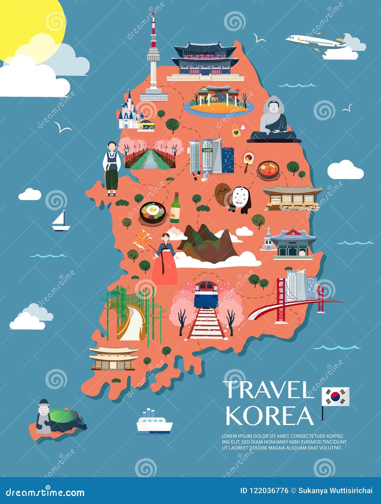 Map of Korea Attractions Vector and Illustration. Stock Vector ...