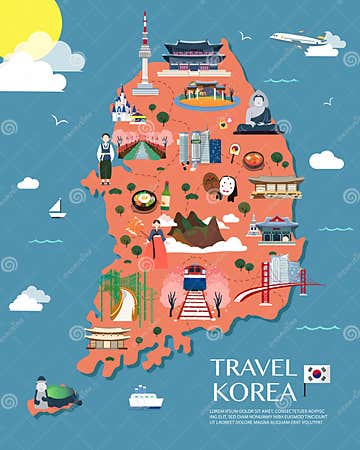 Map of Korea Attractions Vector and Illustration. Stock Vector ...