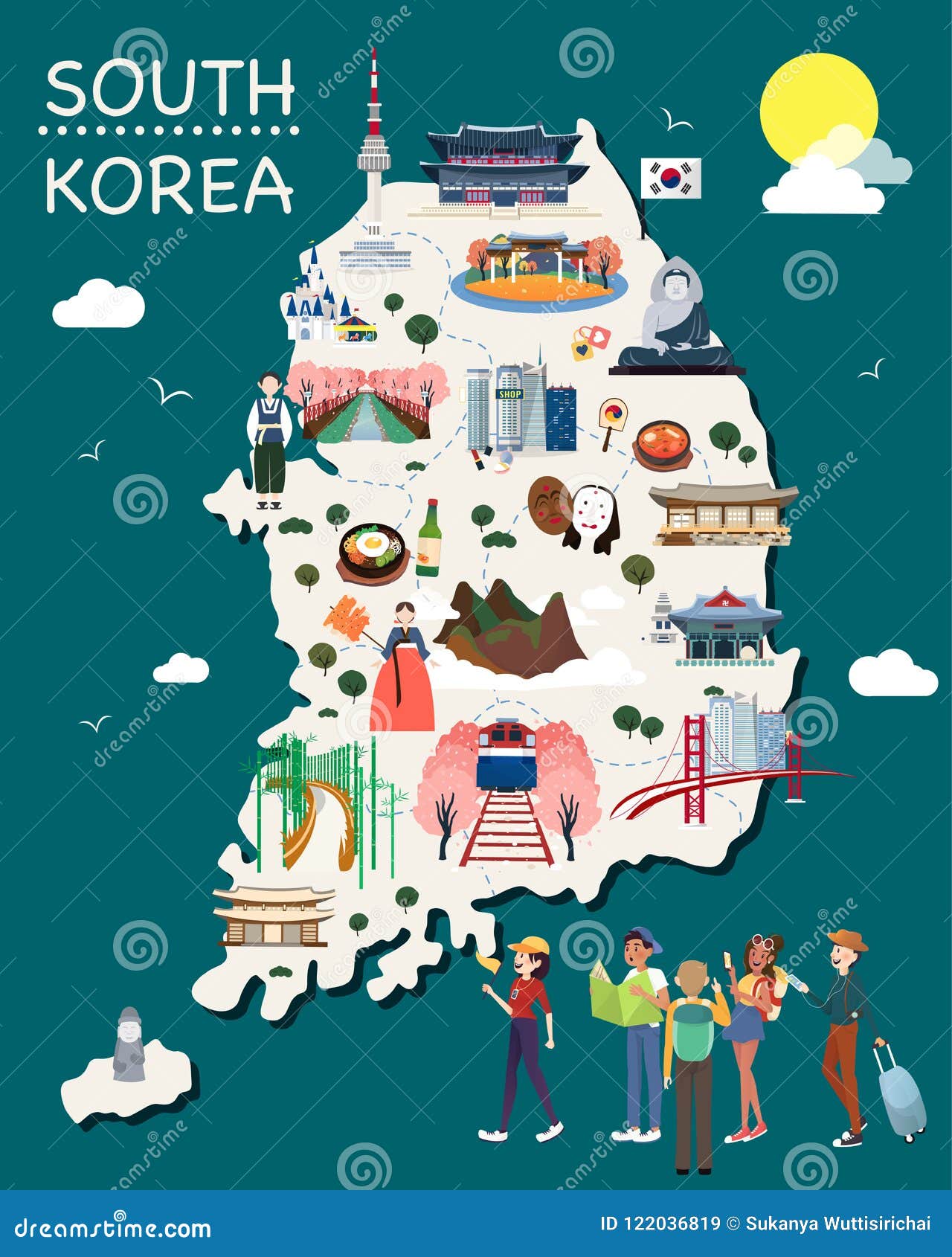 Map of Korea Attractions Vector and Illustration. Stock Vector ...