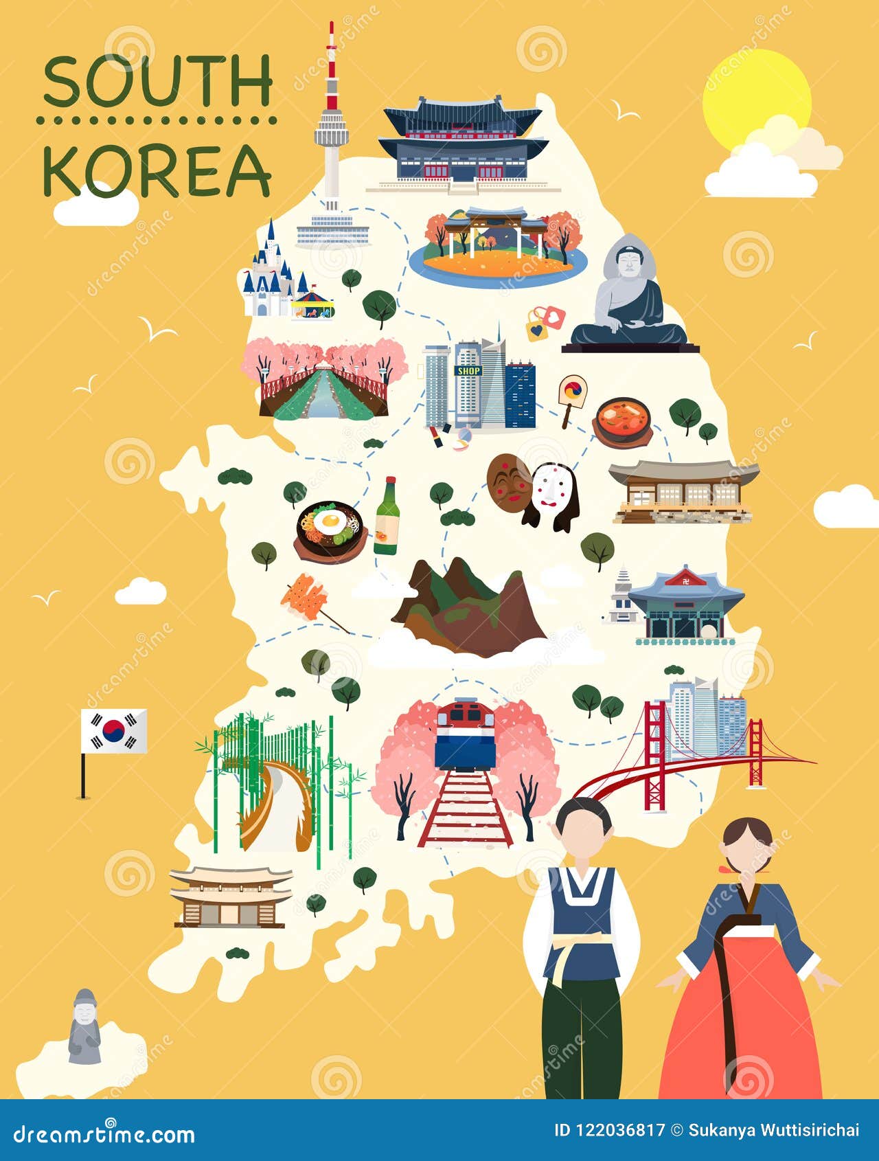Map of Korea Attractions Vector and Illustration. Stock Vector ...