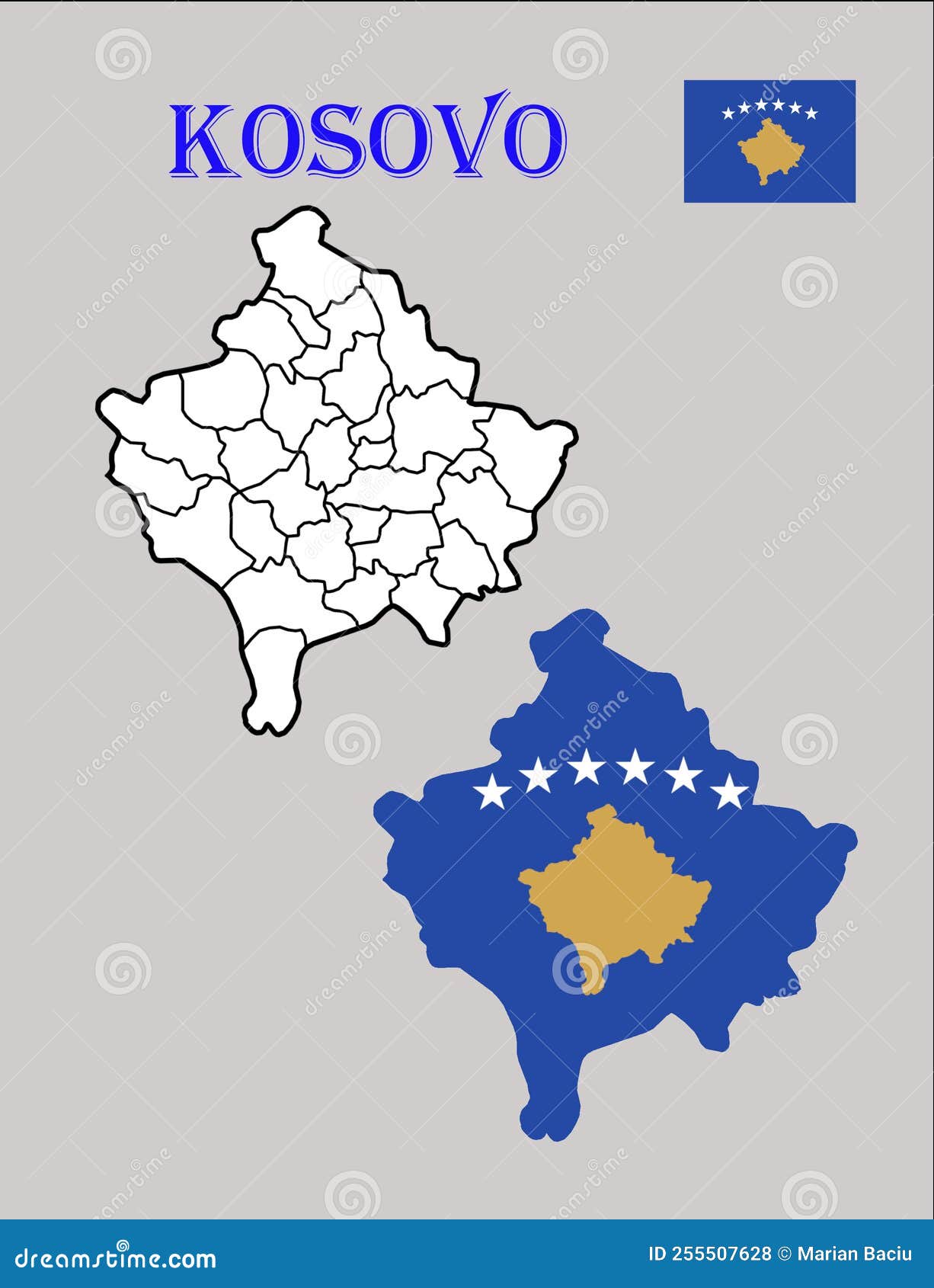 Map of Kosovo with Regions and Flag Draw and Cut Out Stock Illustration ...