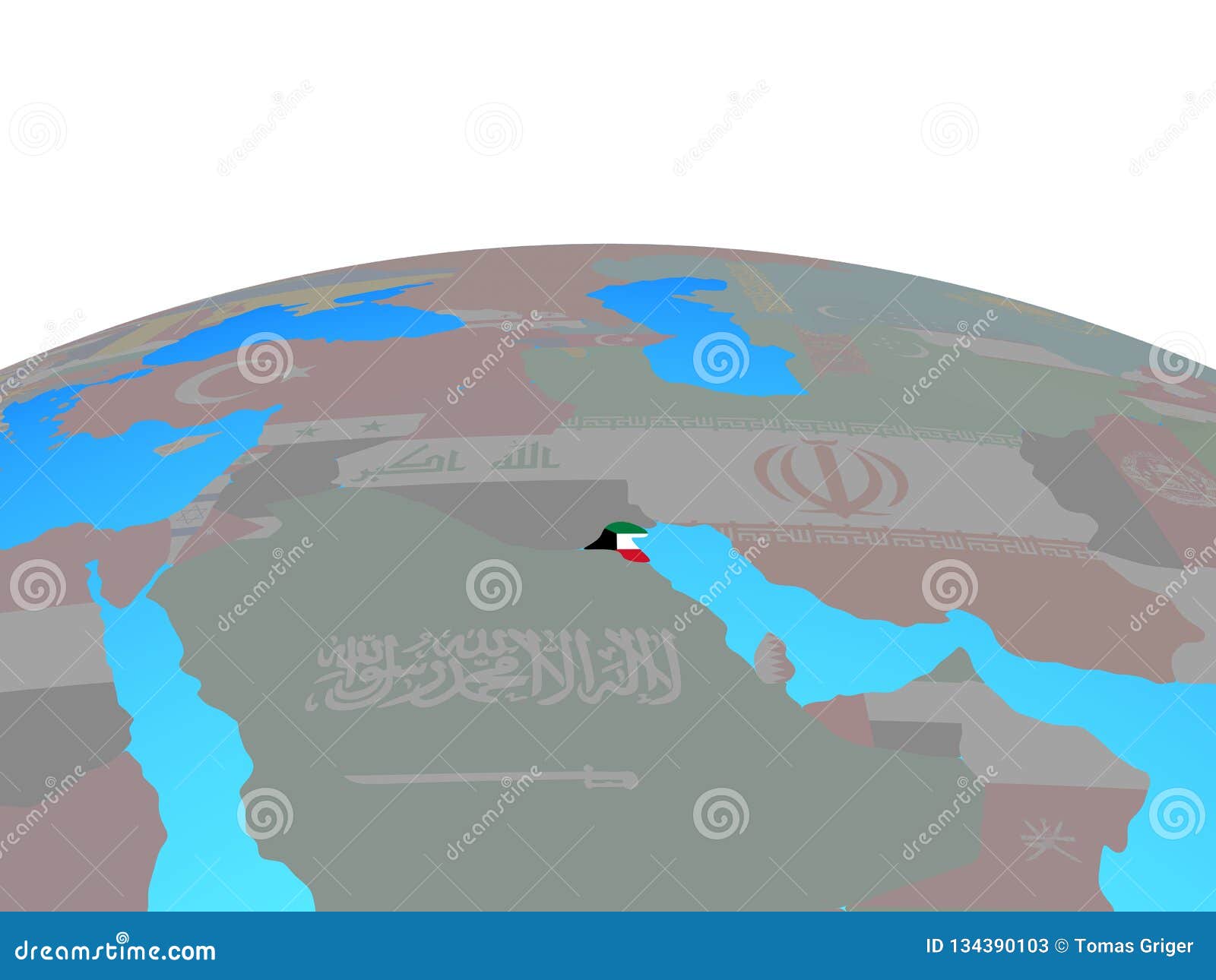 Map of Kuwait with Flag on Globe Stock Illustration - Illustration of ...