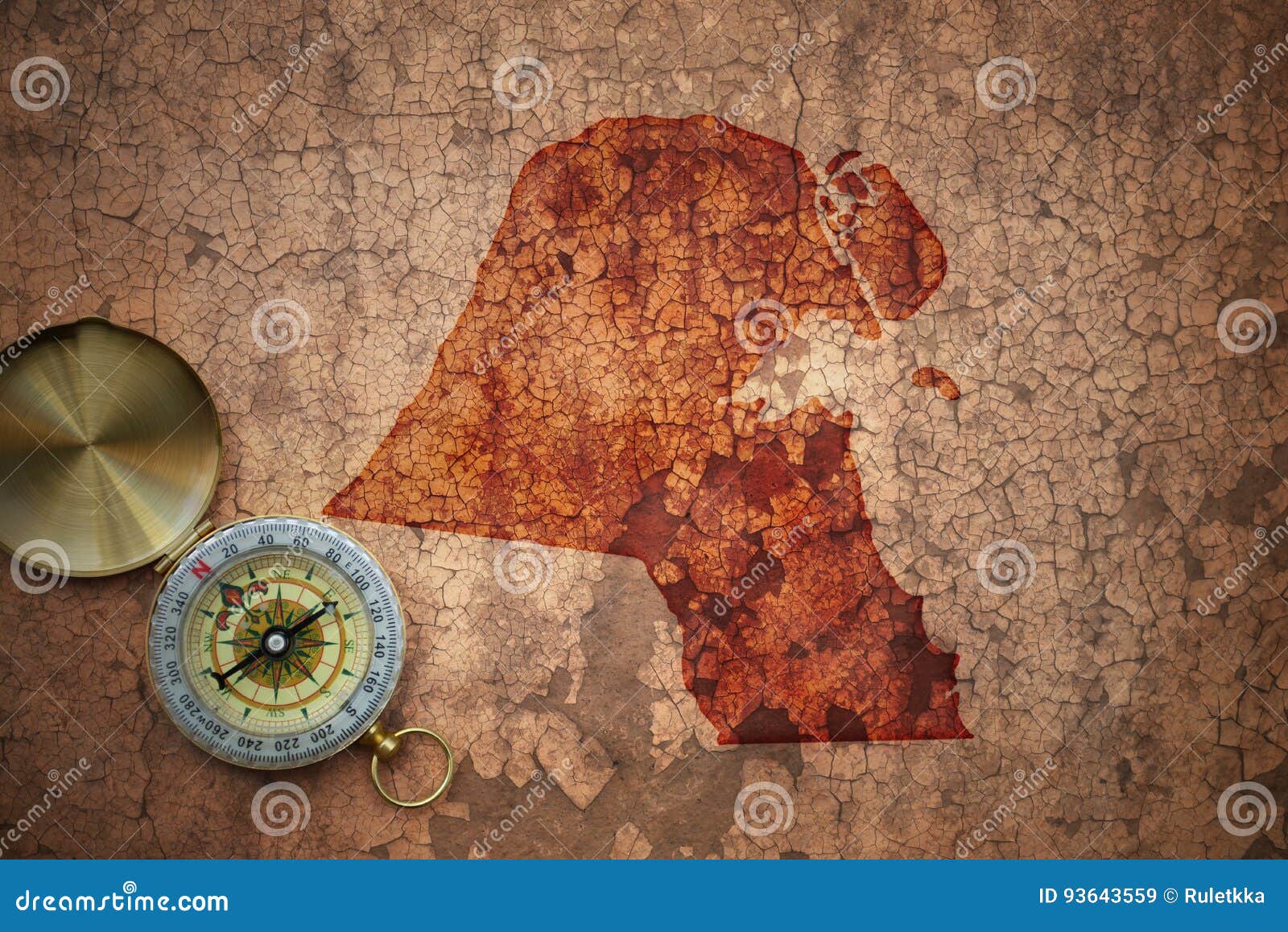 Map of Kuwait on a Old Vintage Crack Paper Stock Image - Image of ...