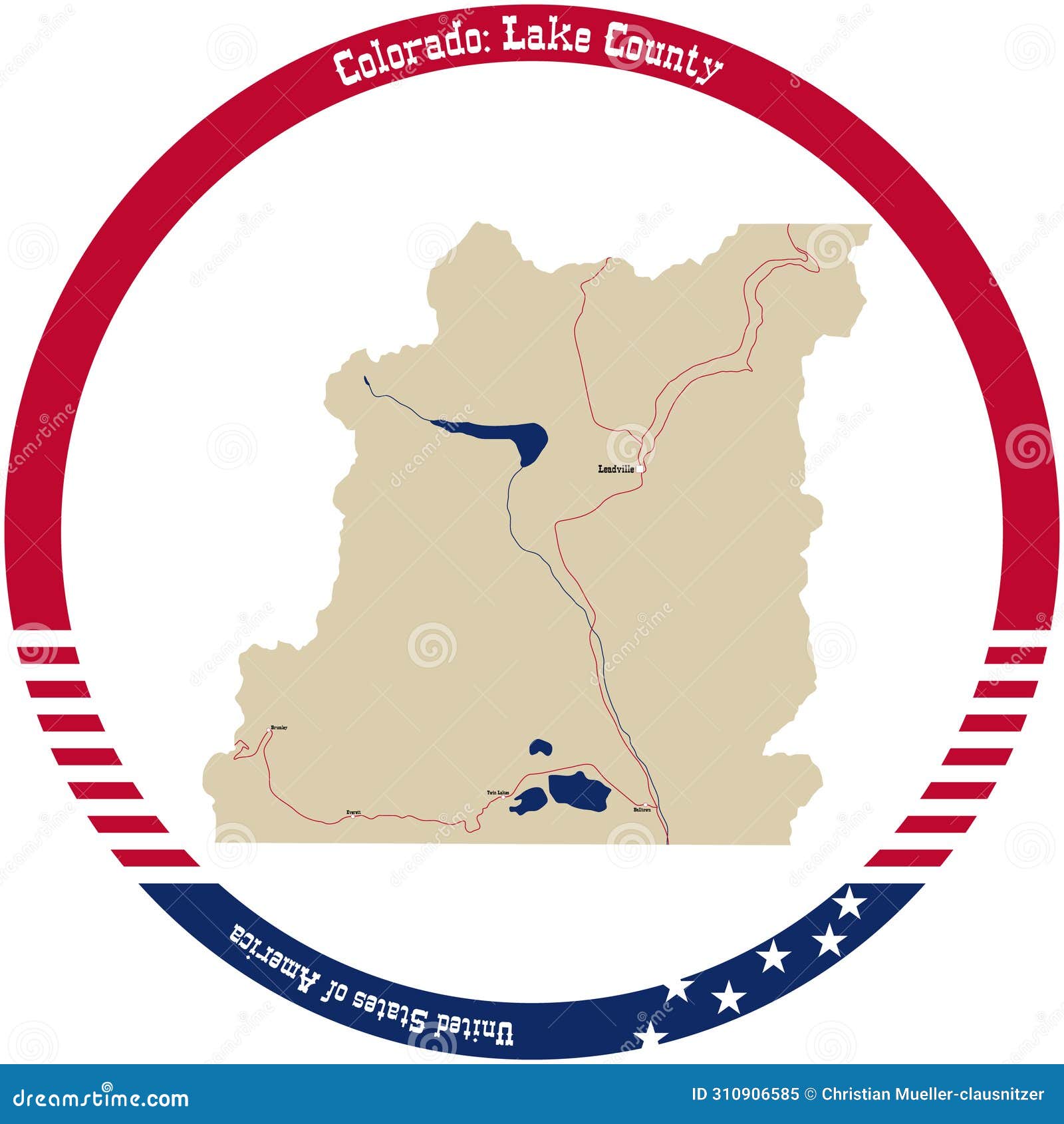 Map of Lake County in Colorado, USA. Stock Vector - Illustration of ...