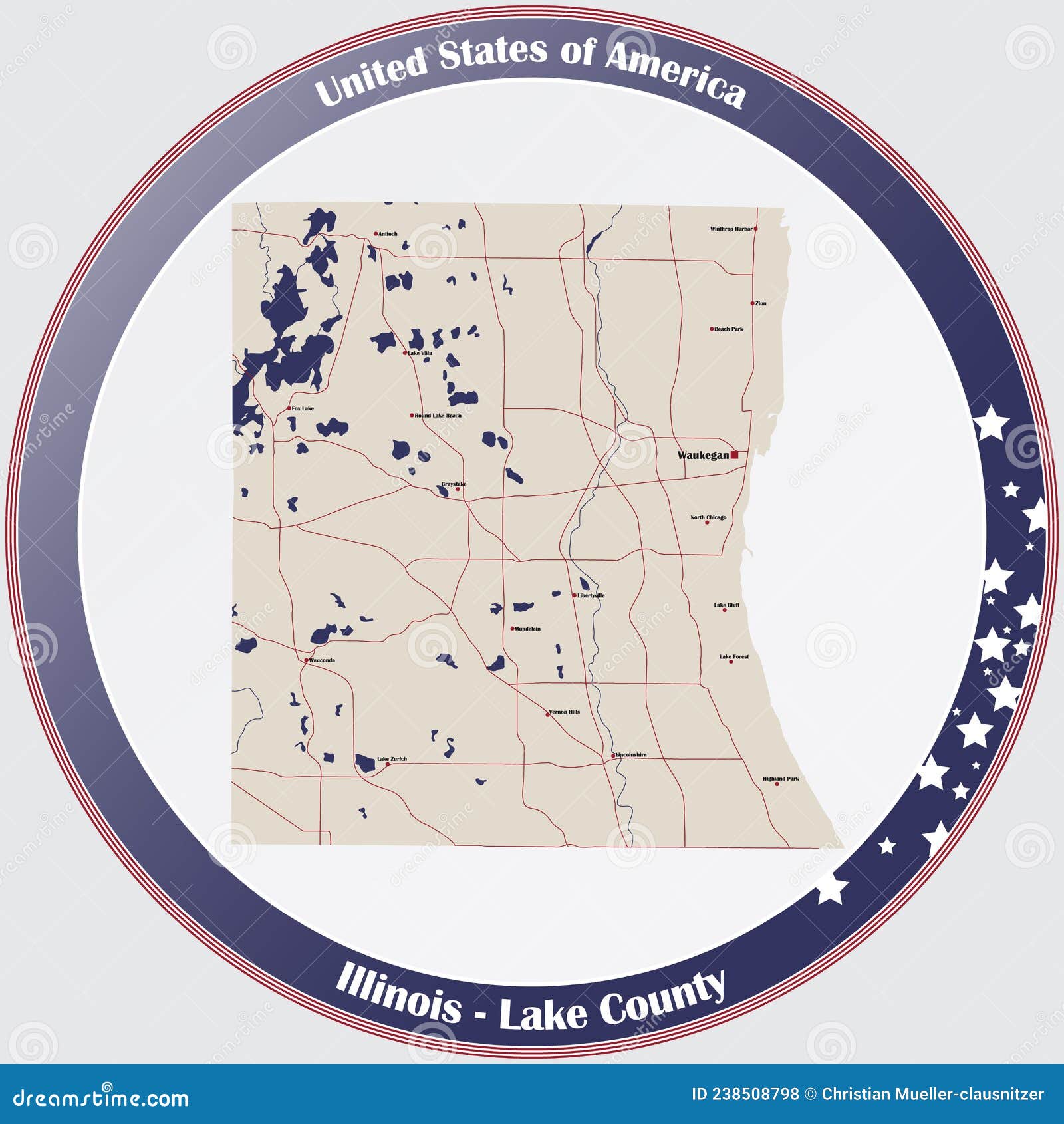 Map of Lake County in Illinois Stock Illustration - Illustration of ...