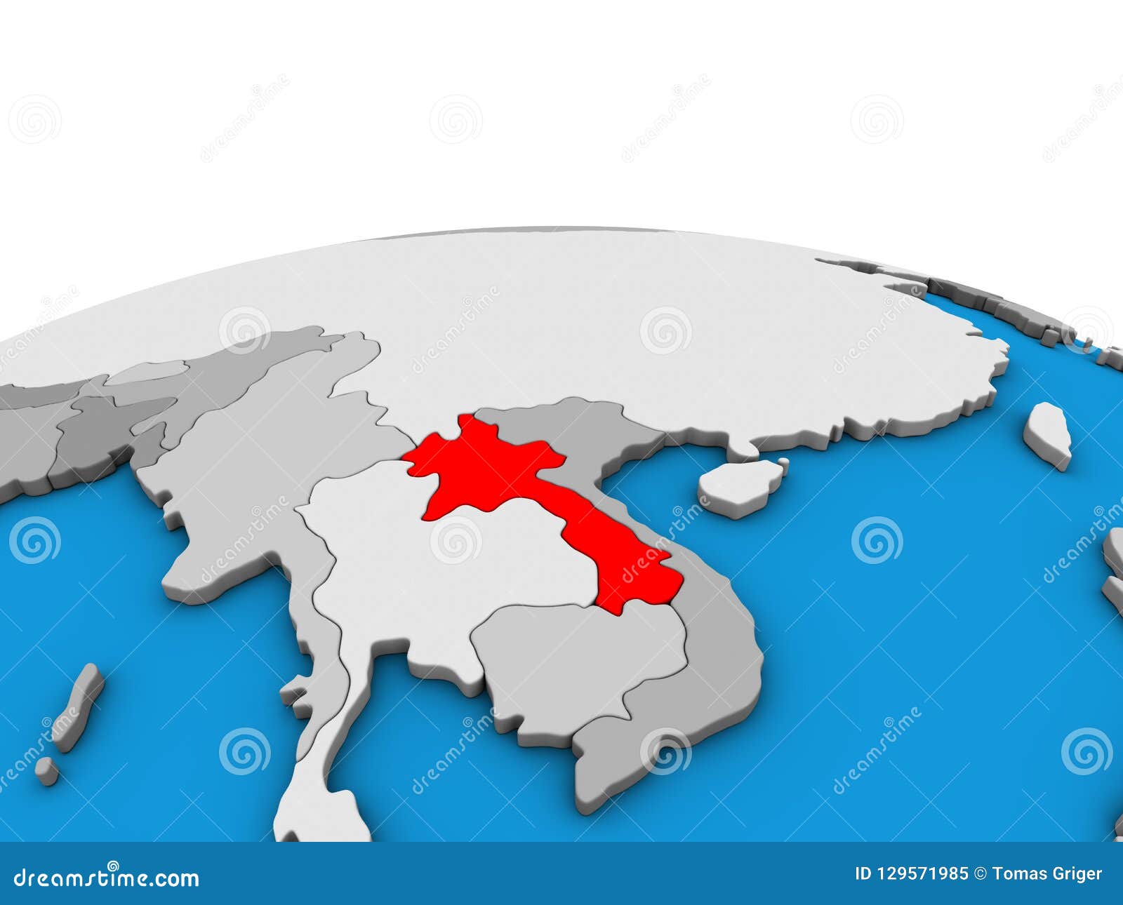 Map of Laos on 3D globe stock illustration. Illustration of render ...