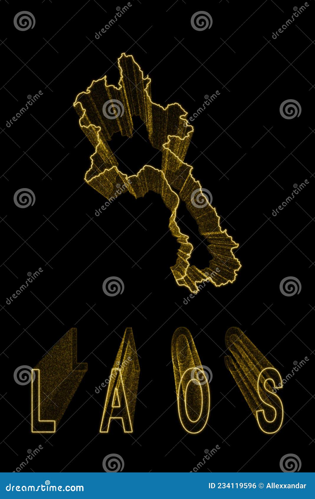 Map of Laos, Gold Map on Black Background Stock Illustration ...