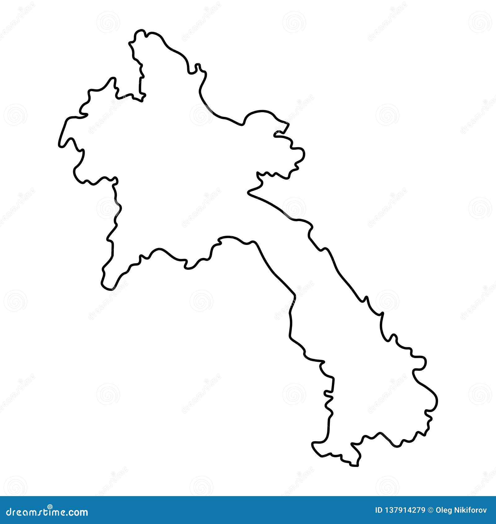 Laos Outline Map Country Shape National Borders Vector Illustration ...