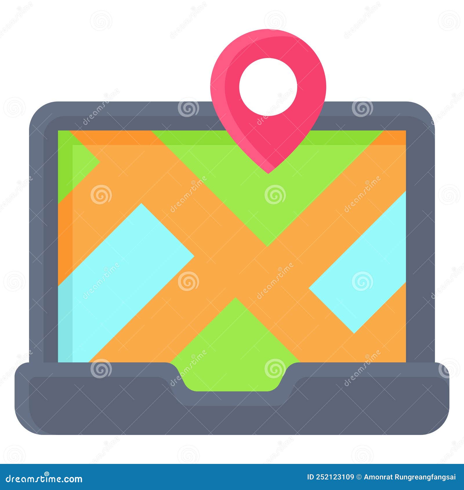 Map on Laptop Screen Icon, Location Map and Navigation Vector Stock ...