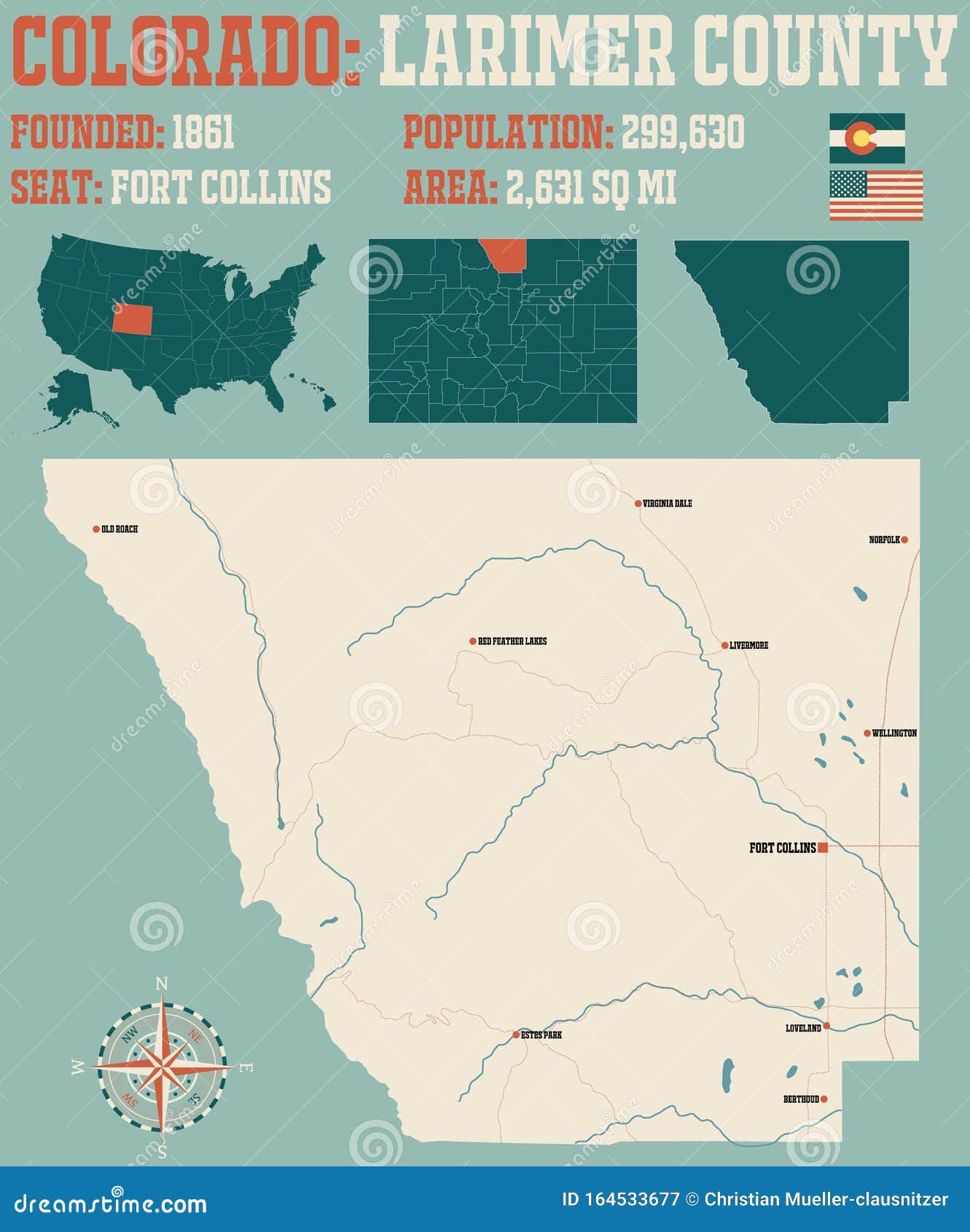 Map of Larimer County in Colorado Stock Vector - Illustration of city ...