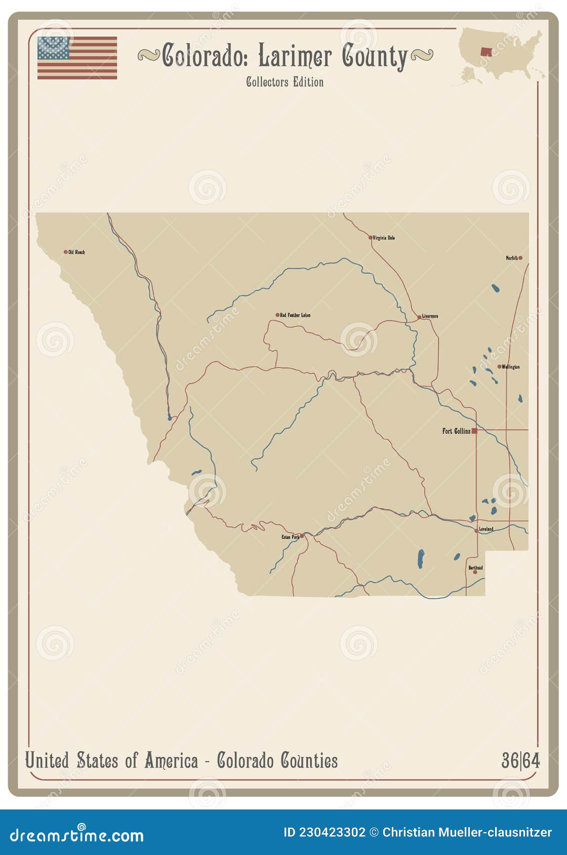 Map of Larimer County in Colorado Stock Vector - Illustration of ...