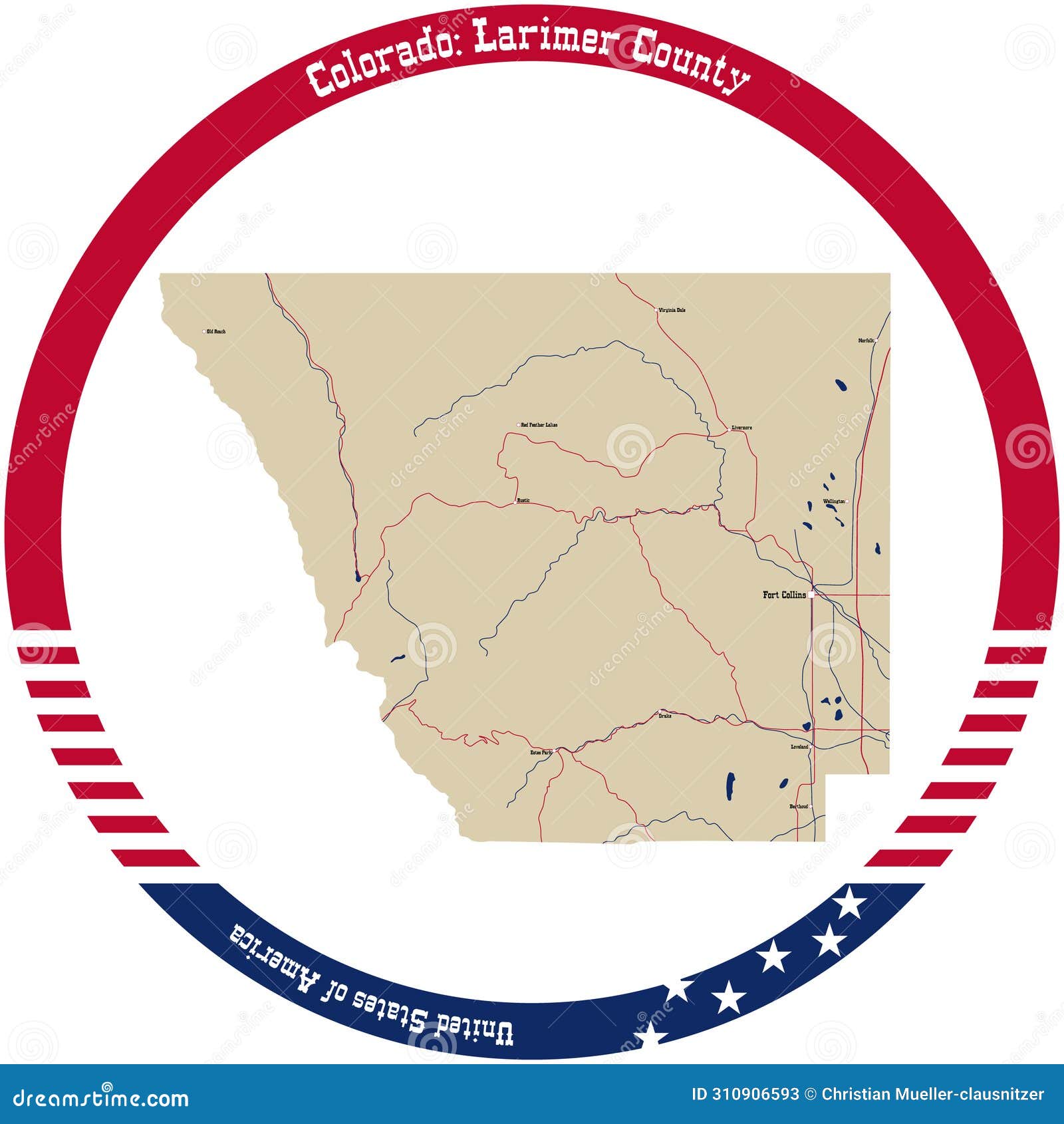 Map of Larimer County in Colorado, USA. Stock Vector - Illustration of ...