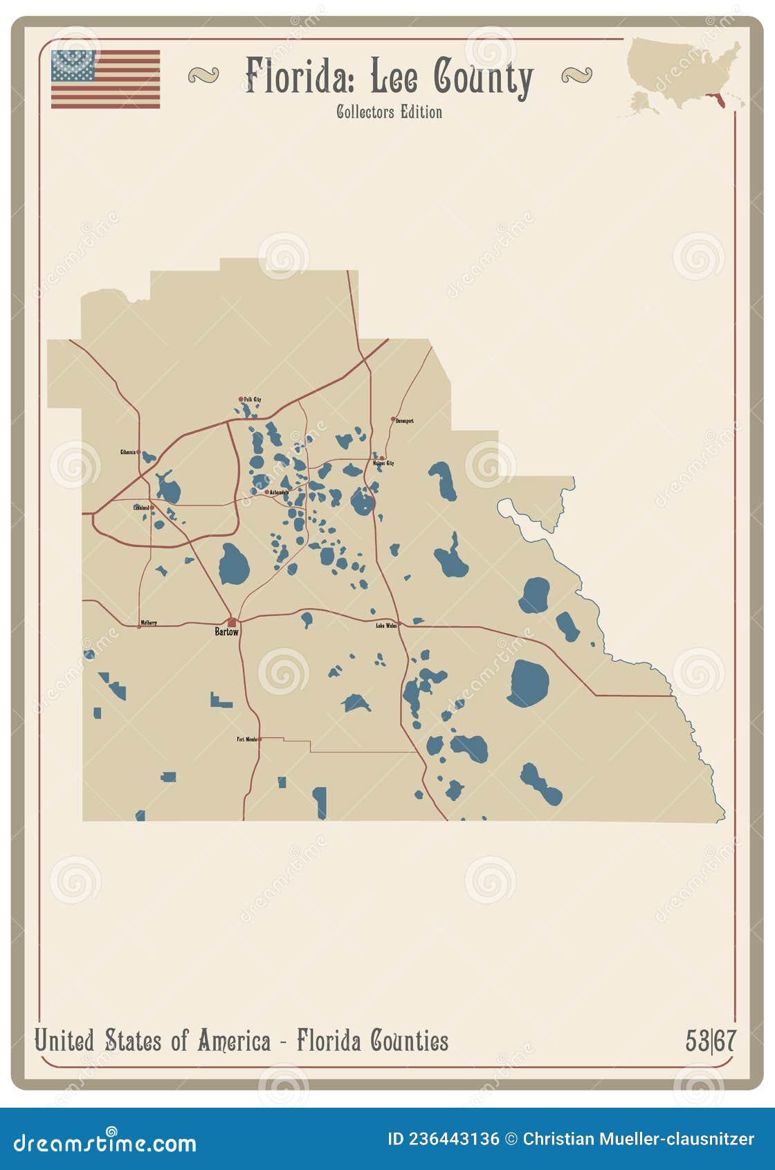 Map of Lee County in Florida Stock Vector - Illustration of american ...