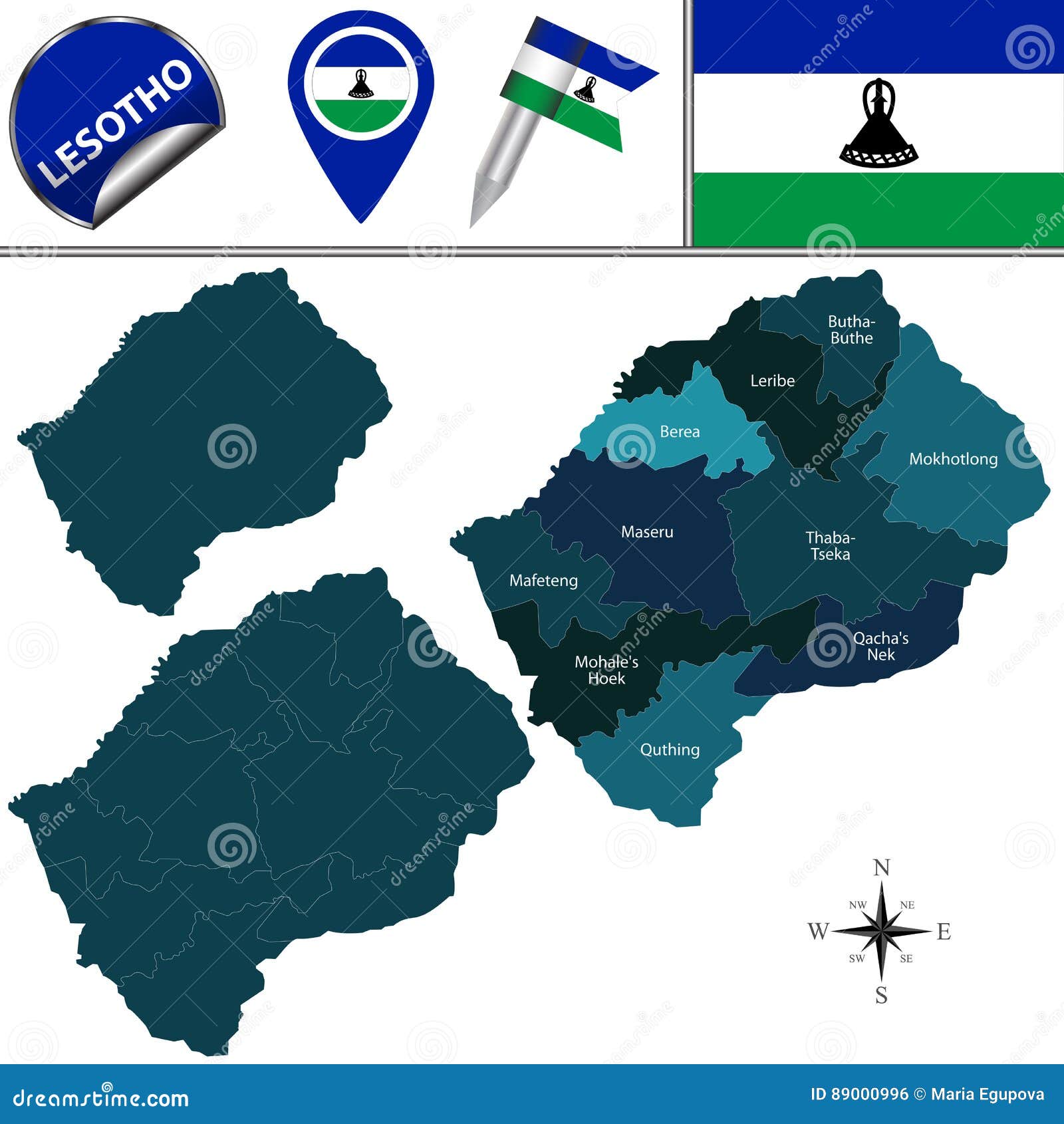 Map of Lesotho with Named Districts Stock Vector - Illustration of ...