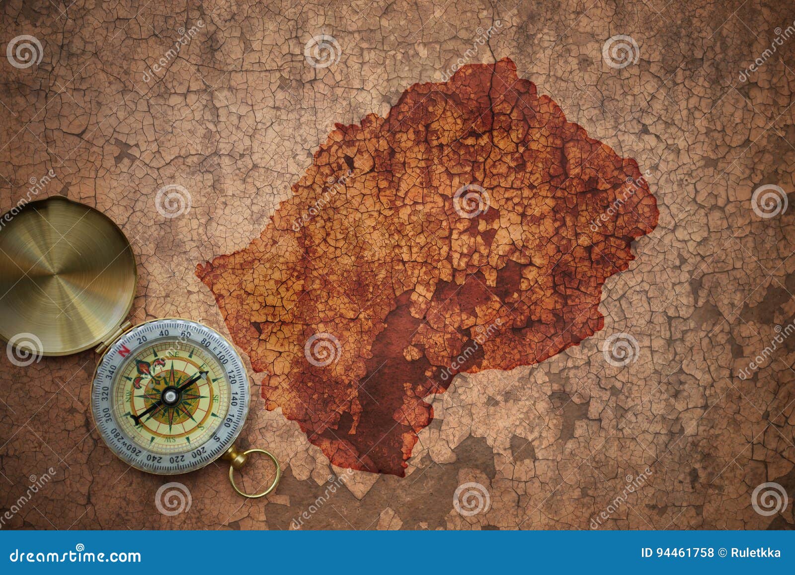 Map of Lesotho on a Old Vintage Crack Paper Stock Photo - Image of ...