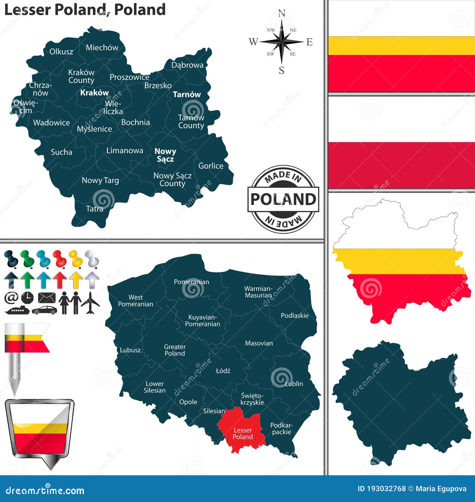 Map of Lesser Poland, Poland Stock Vector - Illustration of borders ...