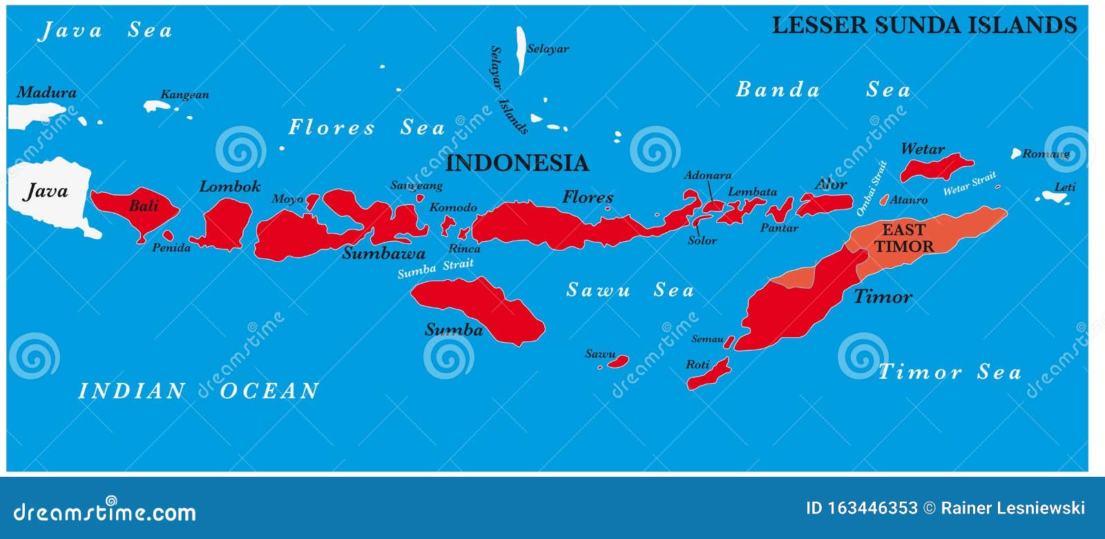 Map of the Lesser Sunda Islands in the Malay Archipelago Stock Vector ...