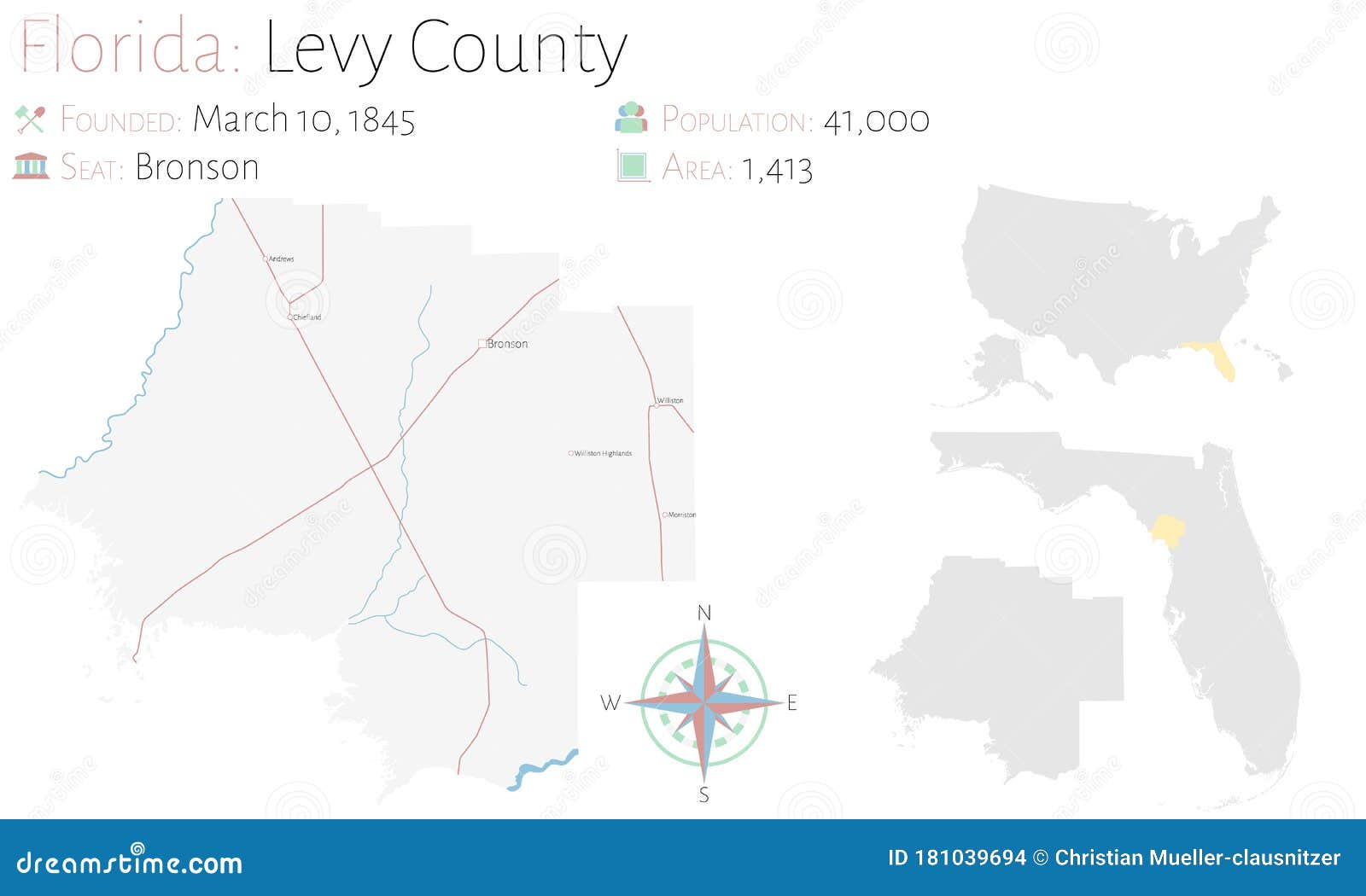 Map of Levy County in Florida Stock Vector - Illustration of state, america: 181039694