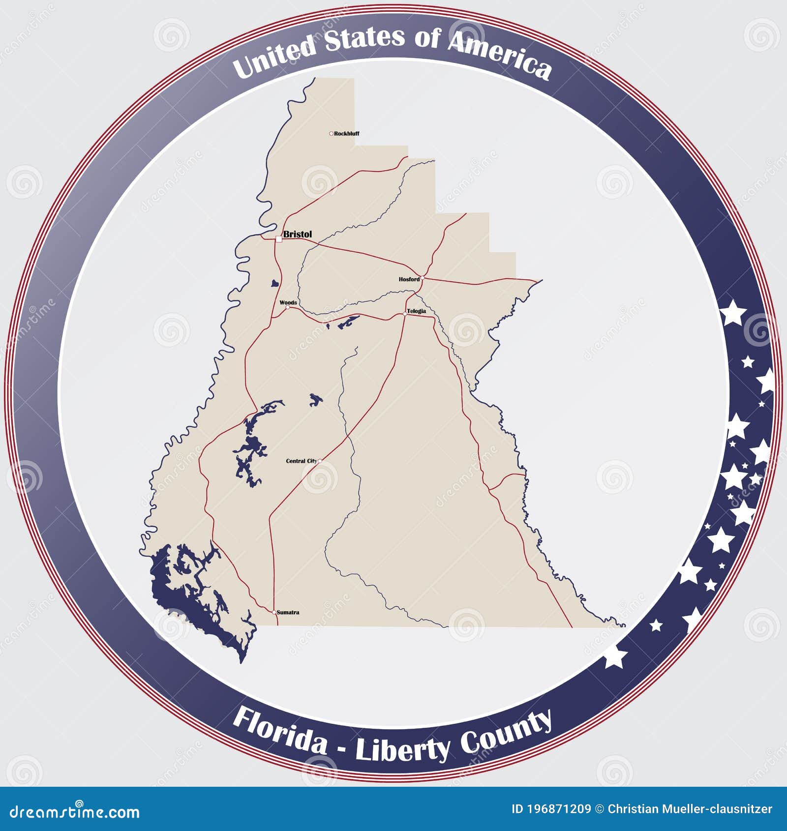 Map of Liberty County in Florida Stock Vector - Illustration of ...