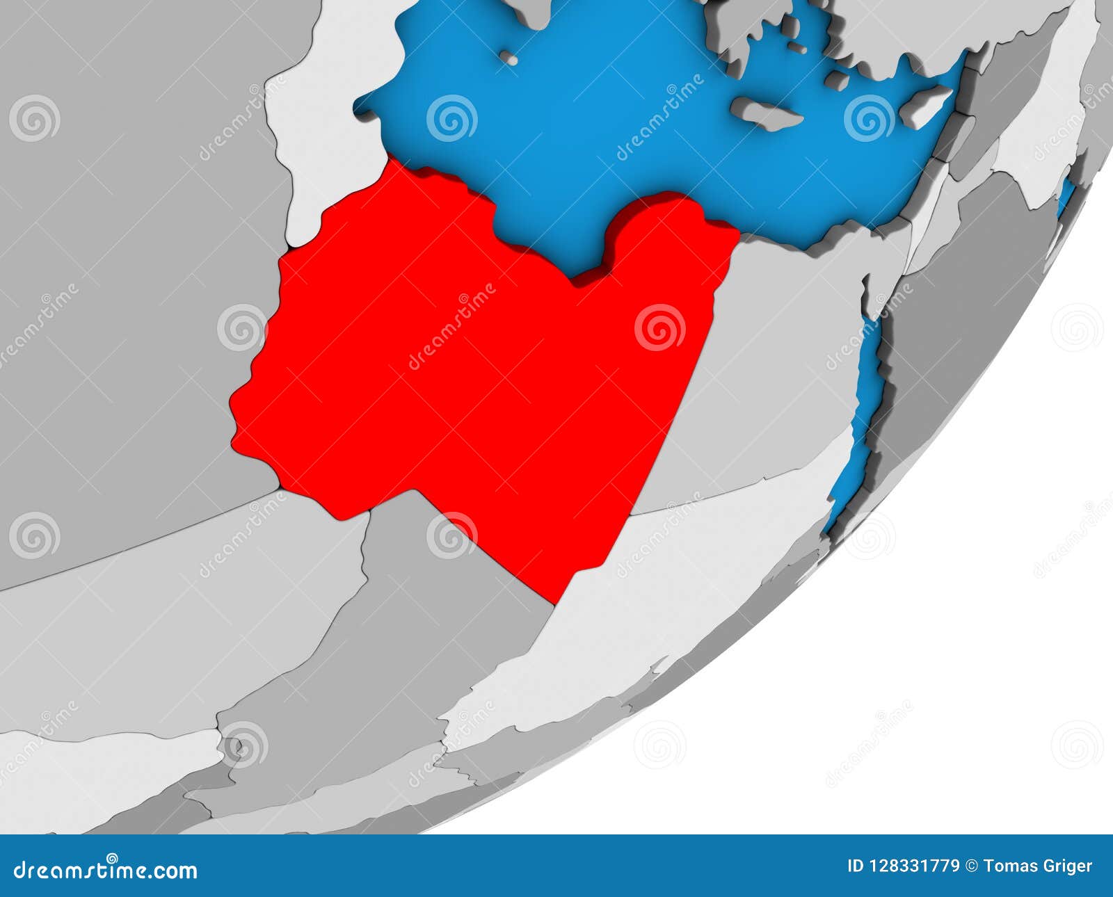 Map of Libya on 3D globe stock illustration. Illustration of globe ...