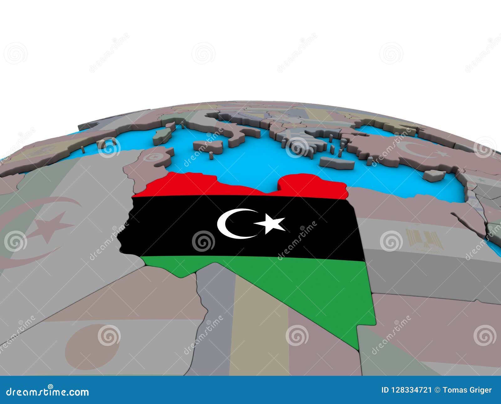 Map of Libya with Flag on Globe Stock Illustration - Illustration of ...