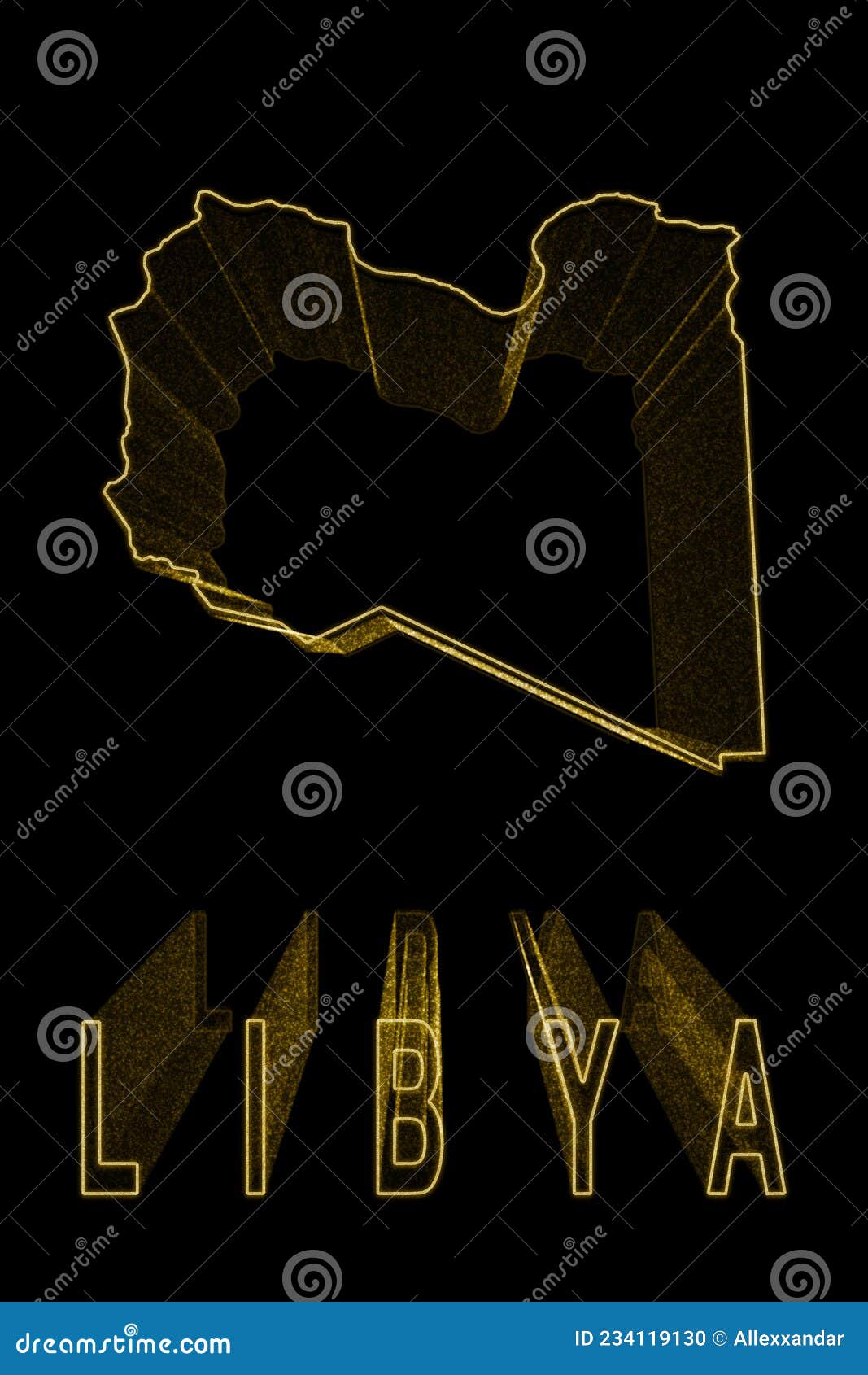 Map of Libya, Gold Map on Black Background Stock Illustration ...
