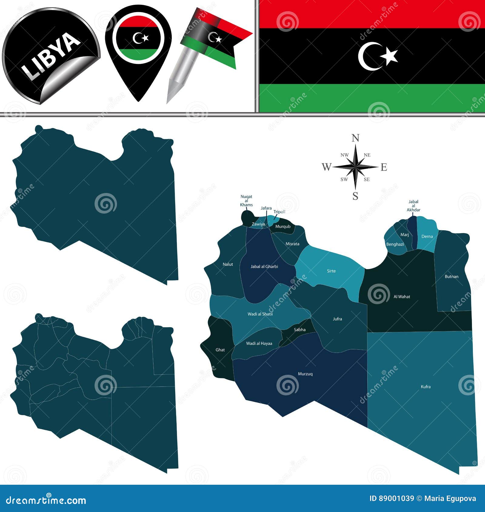 Map Of Libya With Named Districts Cartoon Vector | CartoonDealer.com ...